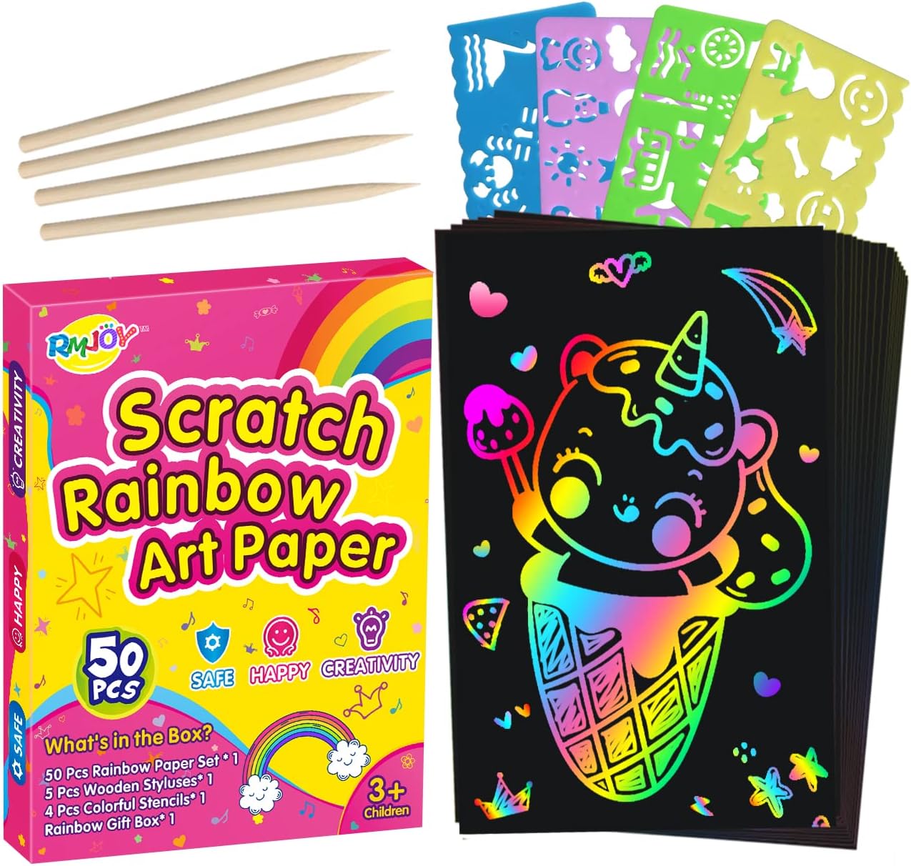 Amazon.com: RMJOY Rainbow Scratch Paper Sets: 59pcs Magic Art Craft ...