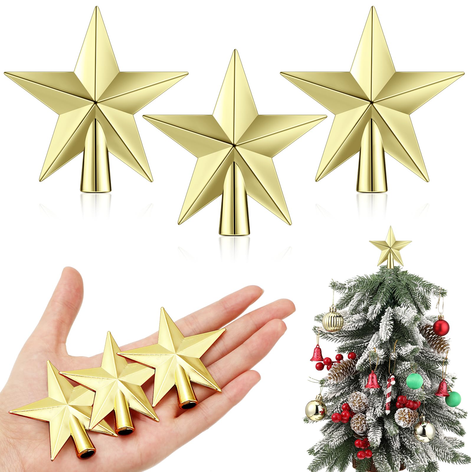 Amazon.com: Hanaive 3 Pcs Small Christmas Tree Topper Mini Star Tree ...