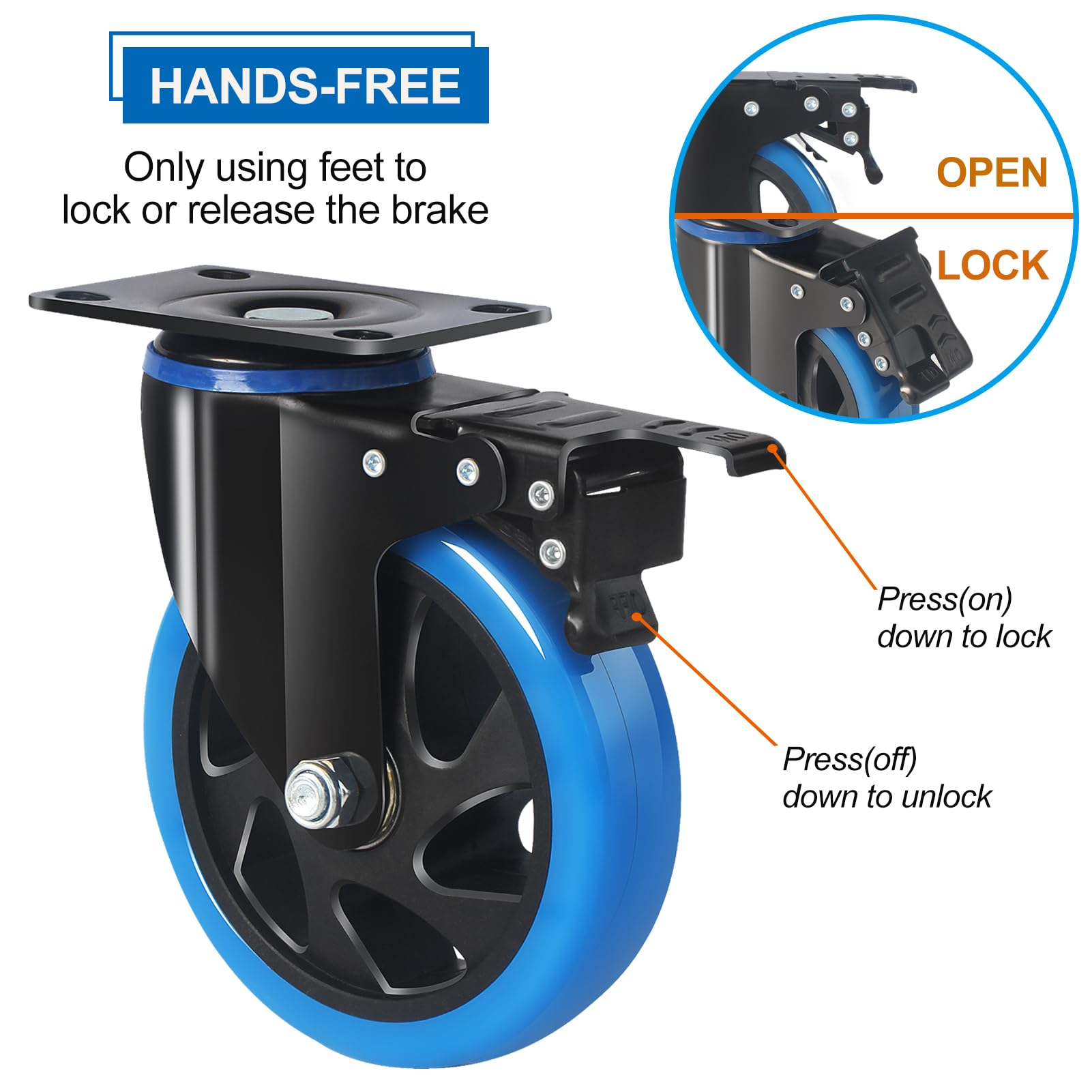Snapklik.com : 5 Inch Caster Wheels 2200lbs, Heavy Duty Casters Set Of ...