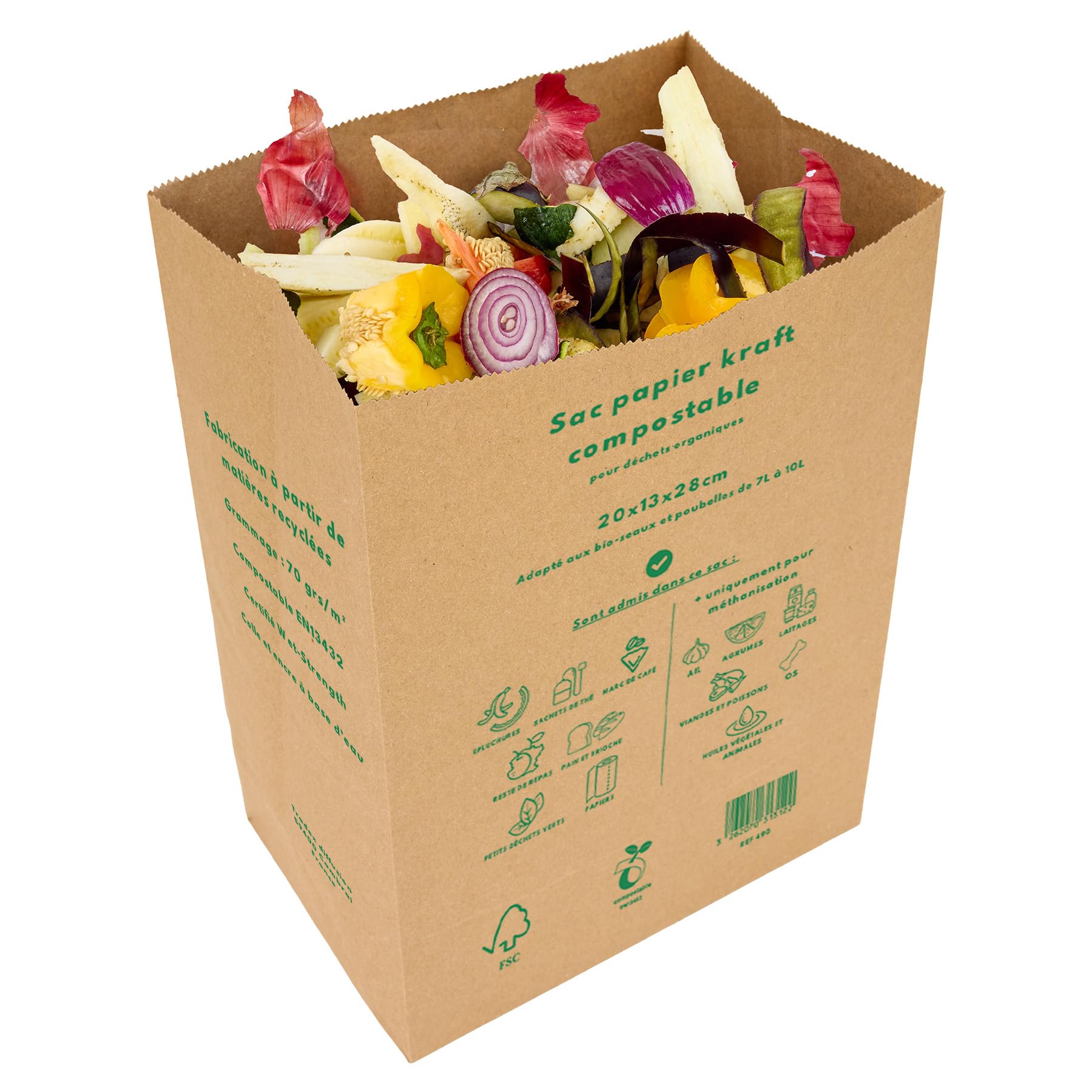 La Cordeline 20 Sacs Papier Kraft Compostables 10L Pour Déchets ...