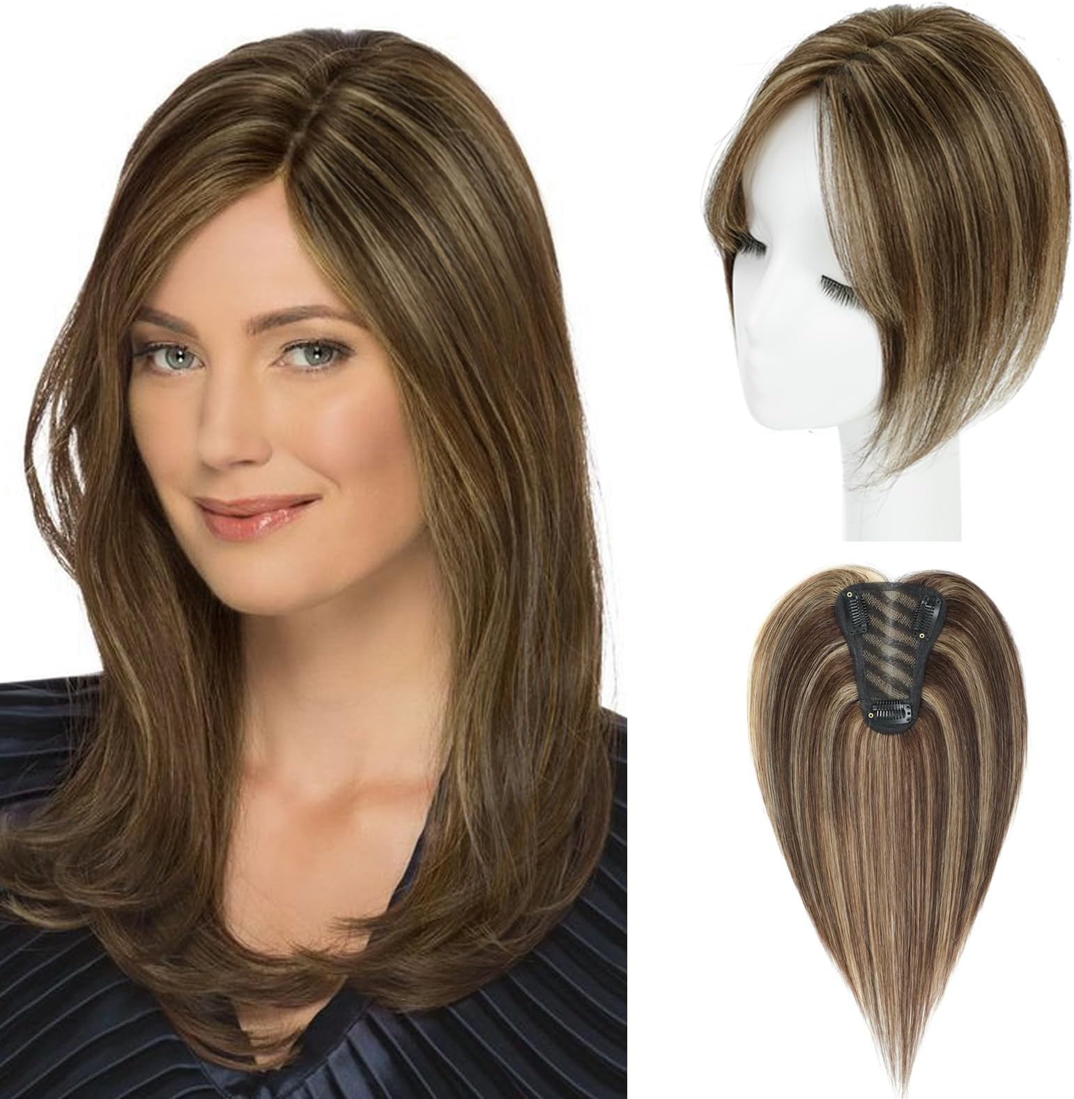 Amazon.com : Rose bud 100% Remy Human Hair Toppers Hair Pieces with ...