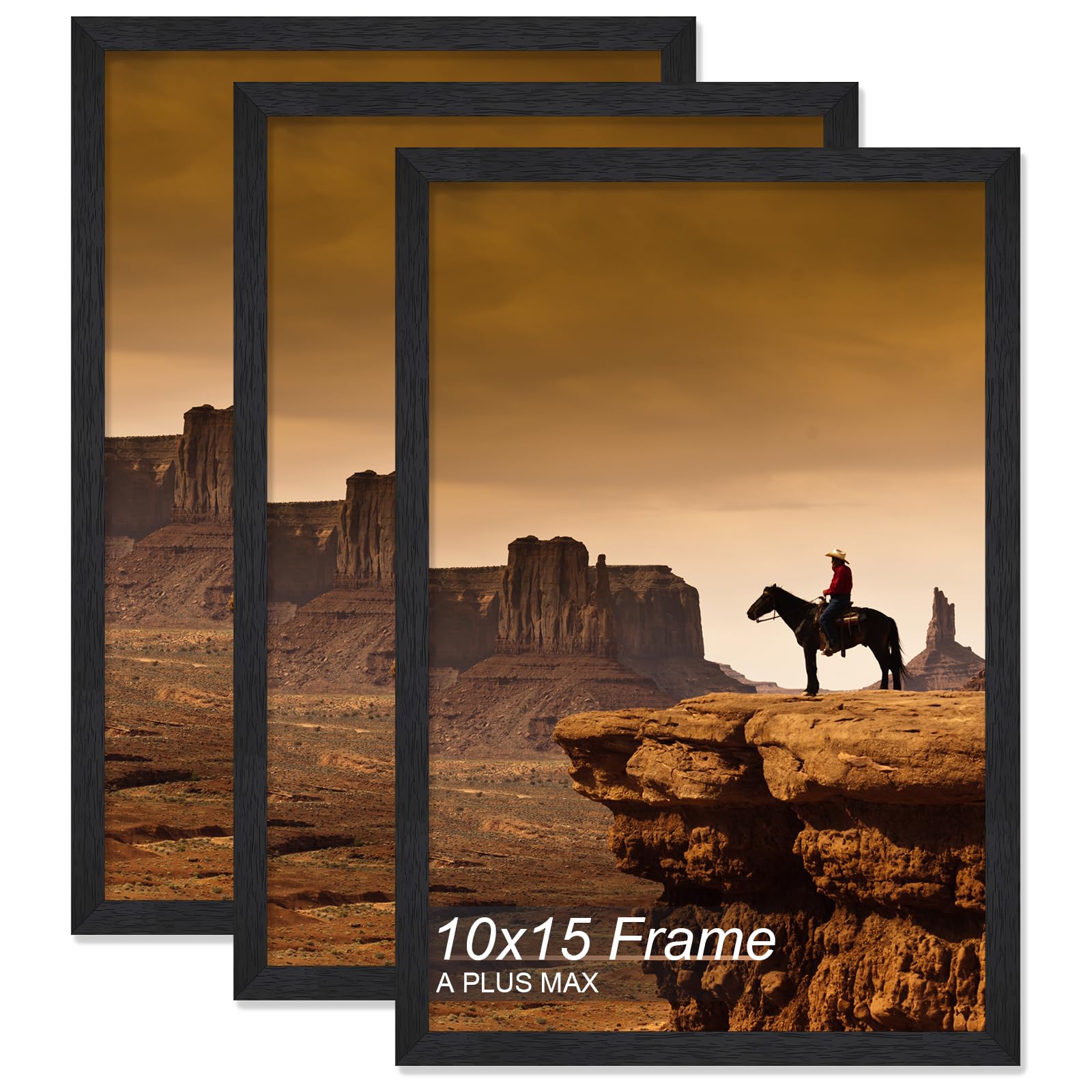 Amazon.com - A PLUS MAX 10x15 Picture Frame Set of 3, Black Engineered ...