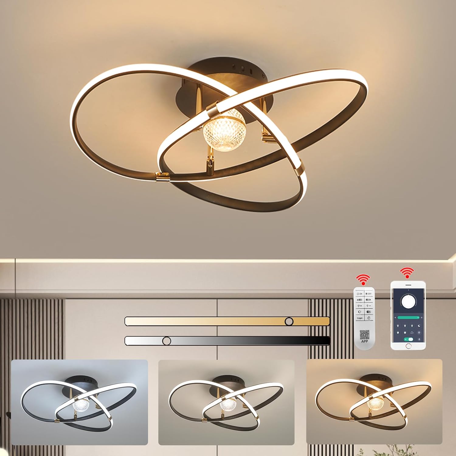TONGCIYU Modern led Ceiling Light,Dimmable Ceiling Chandelier ...