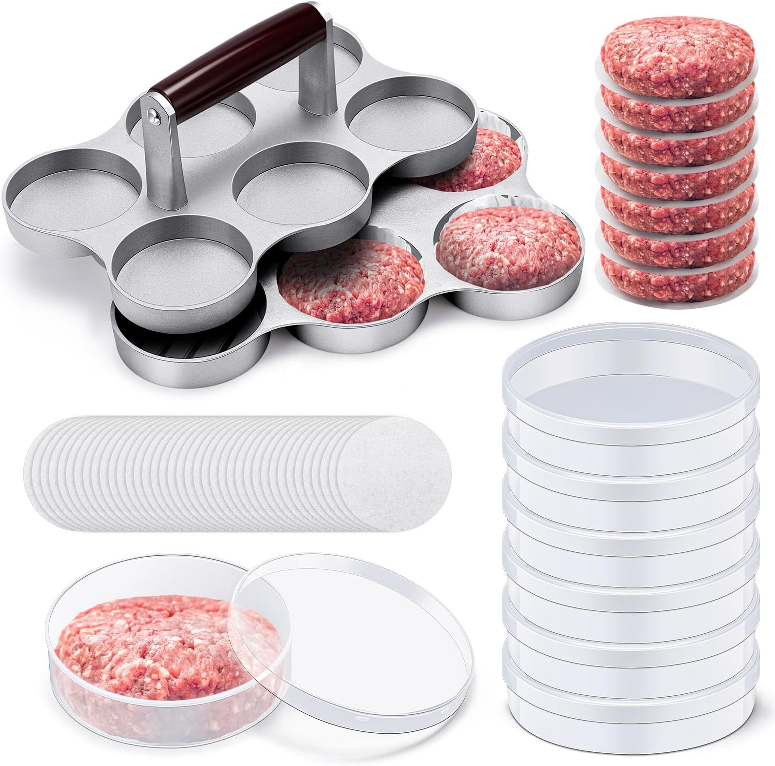 Amazon.com: Reallnaive Mini Burger Press with 200 Patty Papers and 6 Storage Containers 6 Slots ...