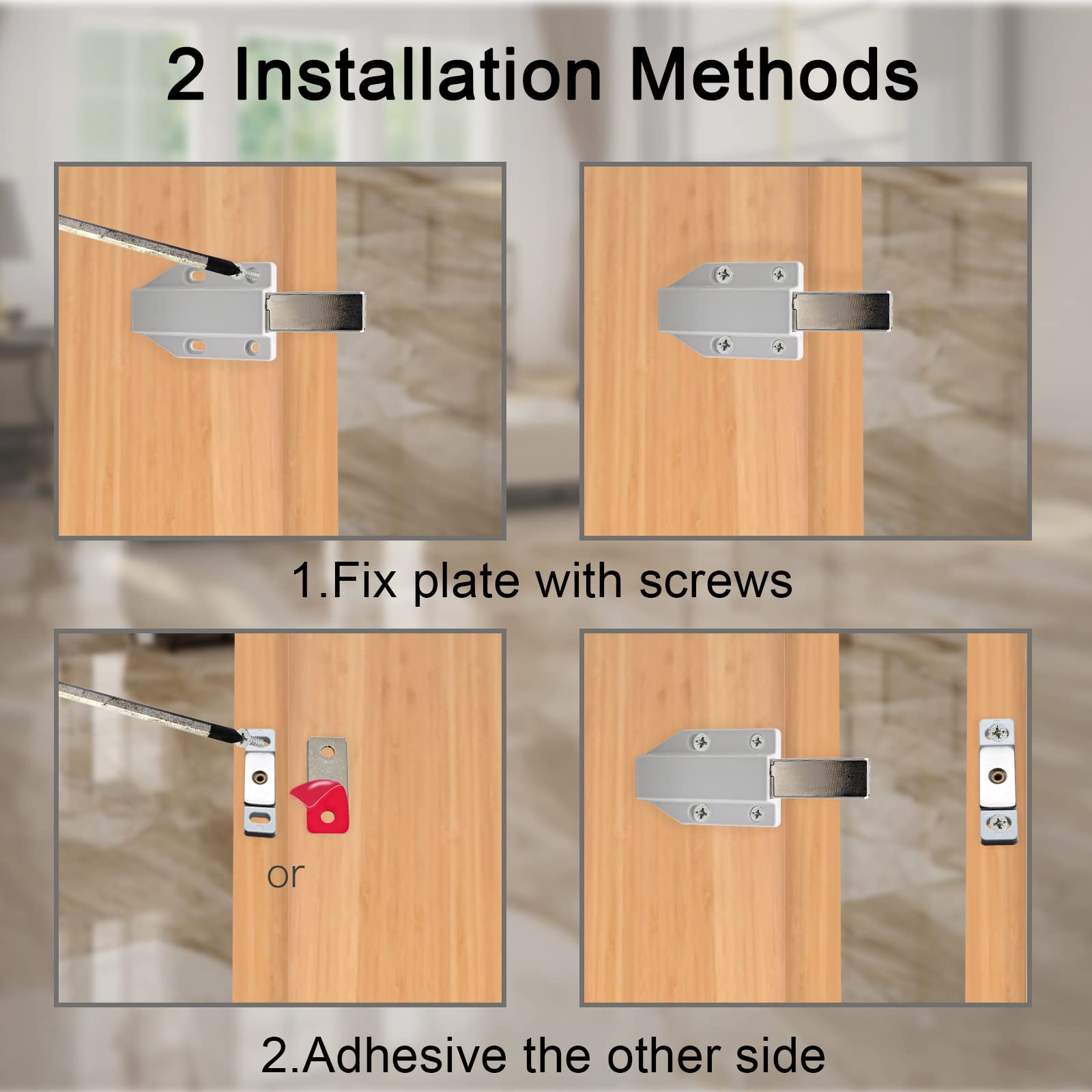 2Pcs Magnetic Push to Open Latches Heavy Duty White Touch Latch Catch ...