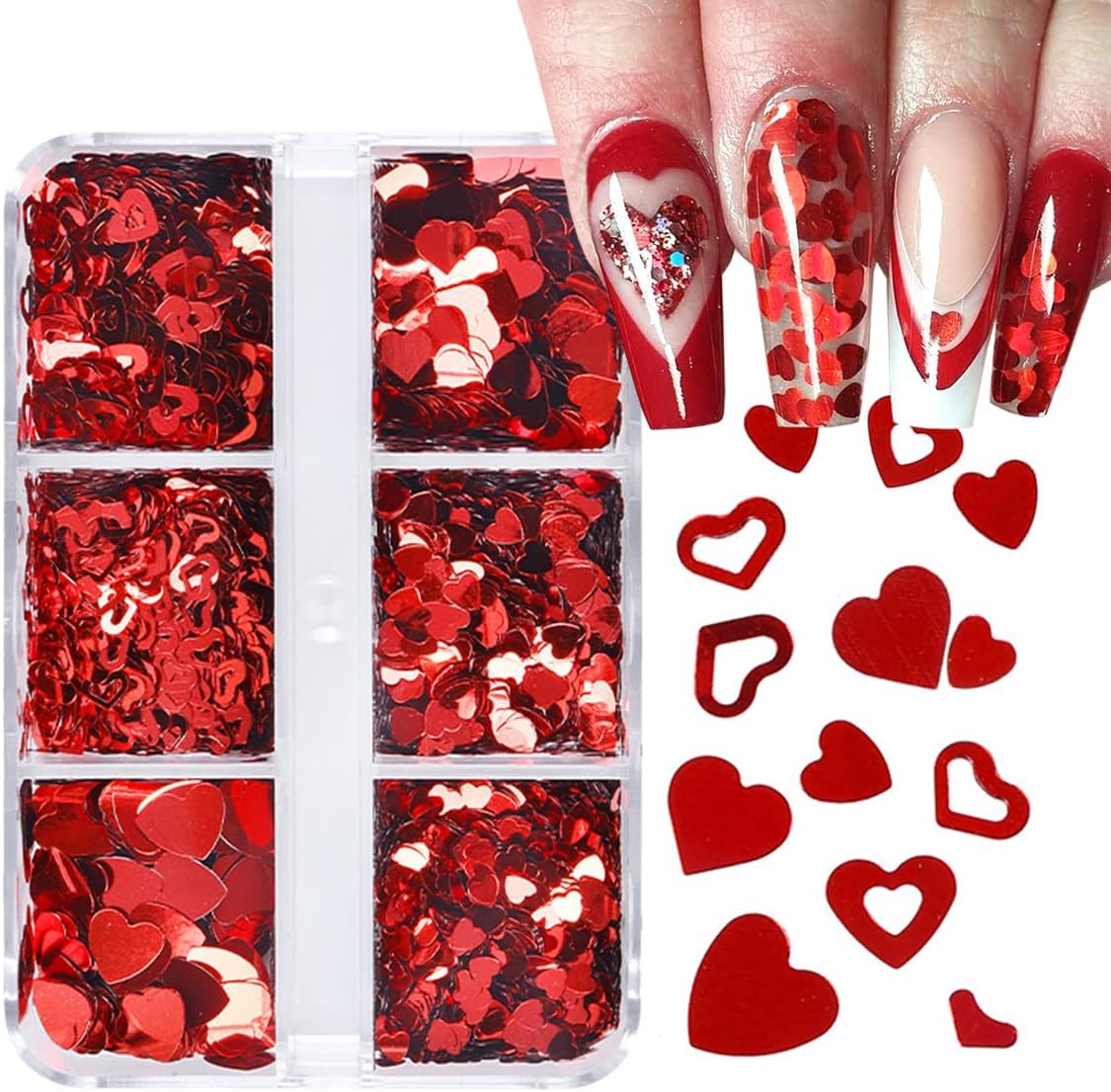 Amazon.com: OSTTMA 6 Grids Heart Nail Art Glitters Sequins 3D ...