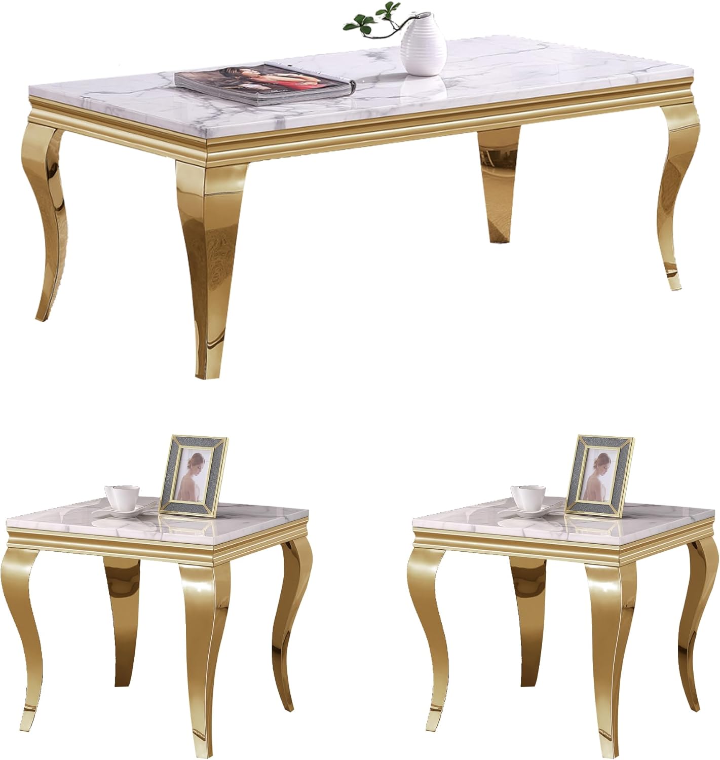 Amazon.com: Kootlena Marble Coffee Table Set of 3, Luxury 3-Piece Table ...