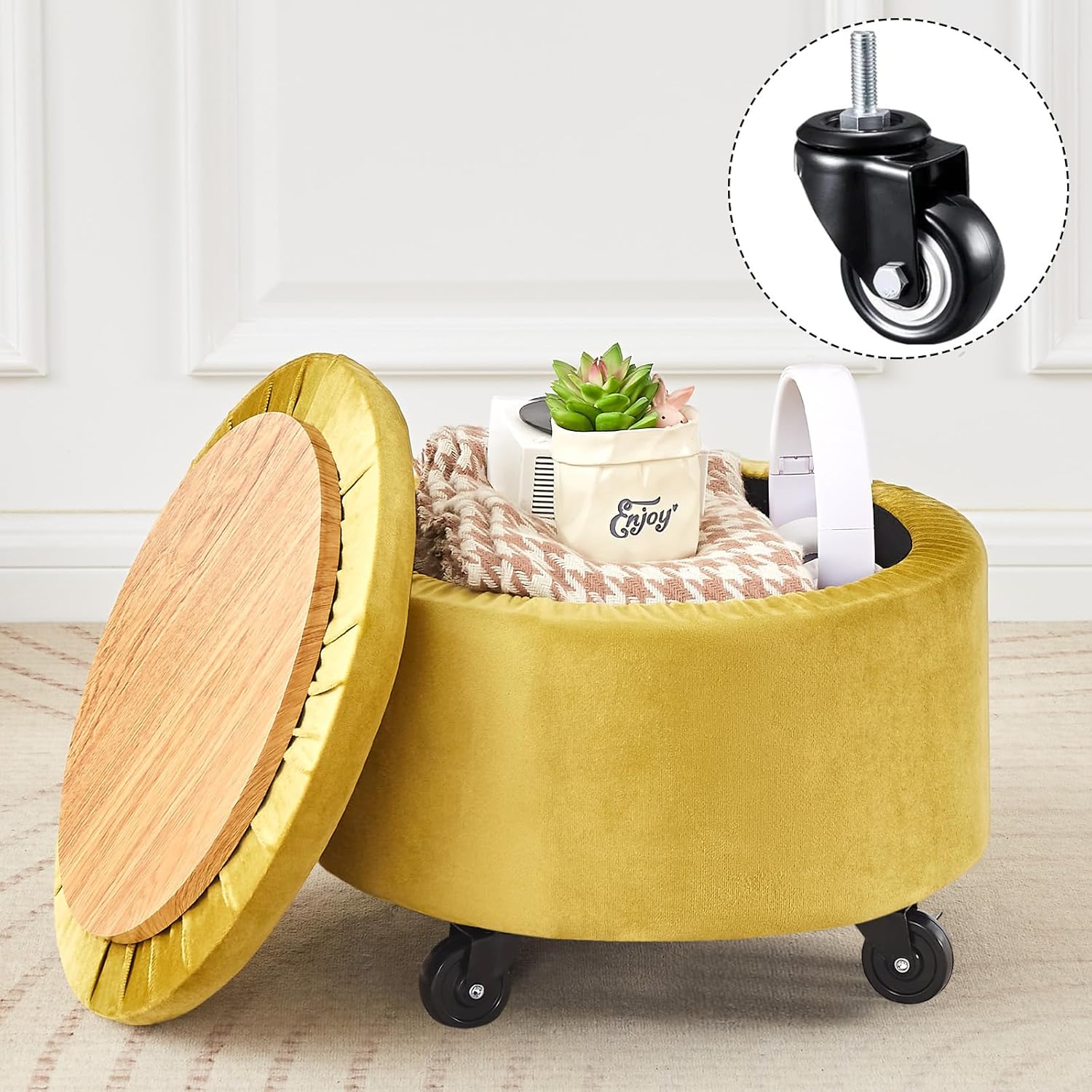Amazon.com: Cpintltr Storage Ottoman Round Foot Stool Rolling Ottoman ...