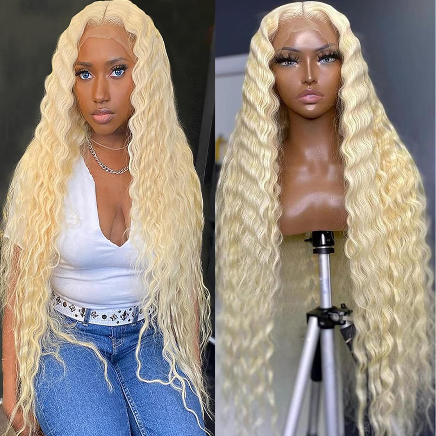 Amazon.com : 613 Deep Wave Lace Front Wig Human Hair 13x4 Blonde Lace ...
