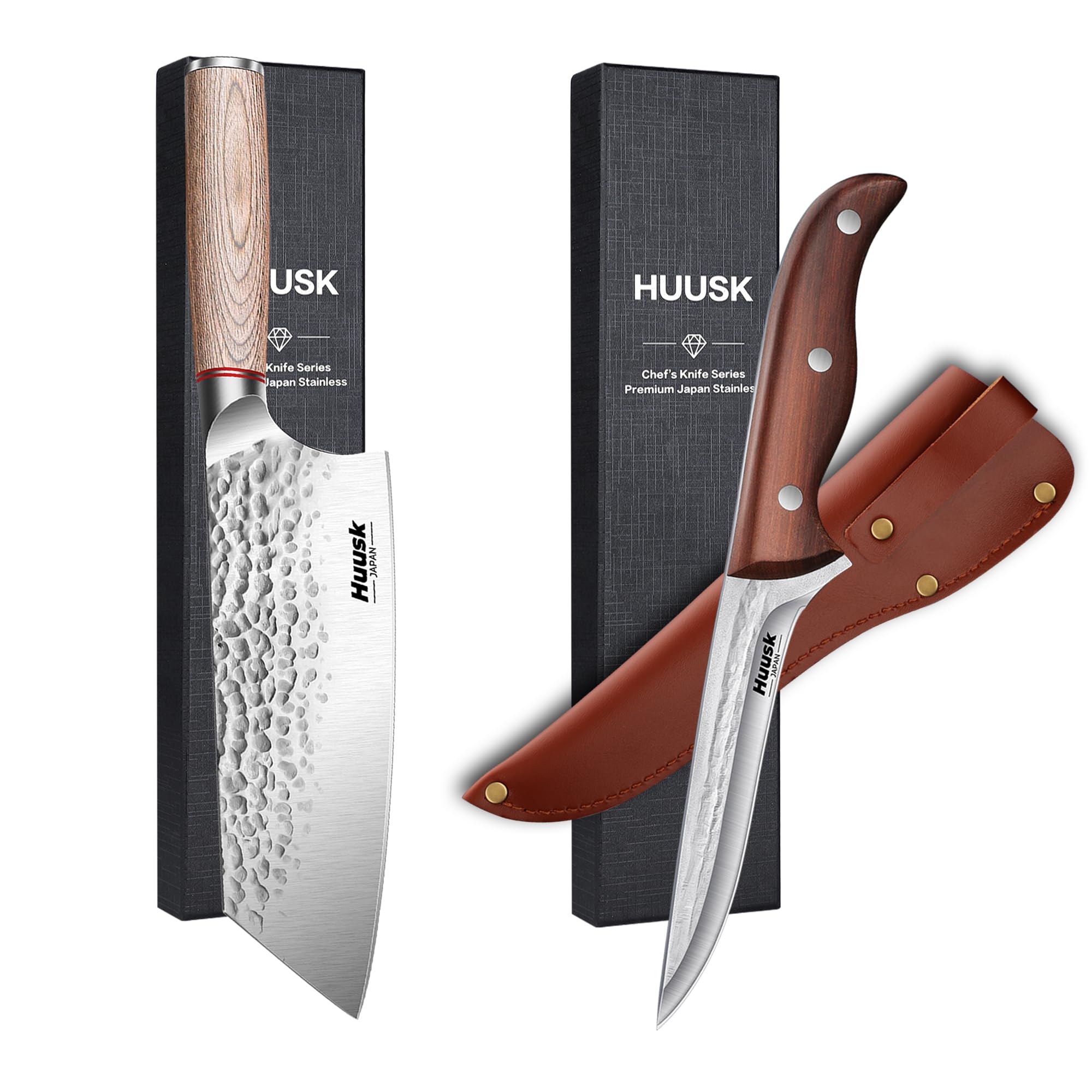 Amazon.com: Huusk Kitchen Knives Set - Professional High Carbon Steel, Japanese Hand Forged ...