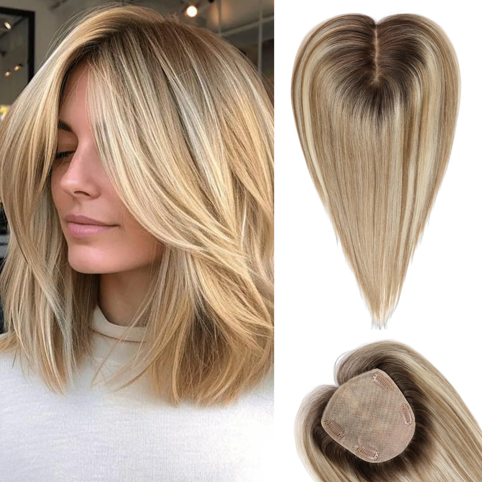 Amazon.com : starluck Hair Toppers for Women Real Human Hair, 5"*5.5 ...