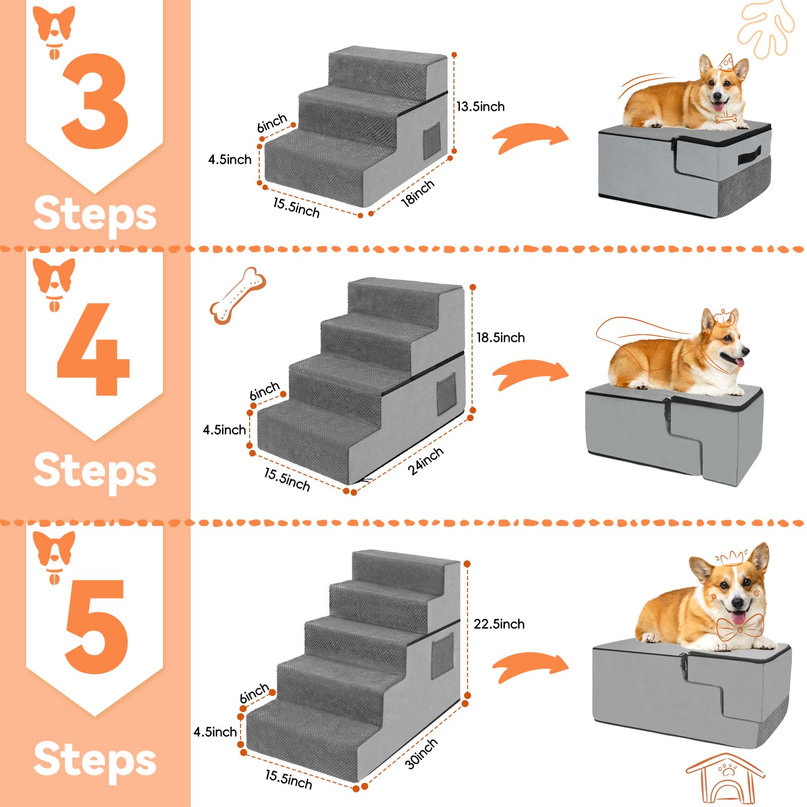 Supet Dog Stairs for Small Medium Large Dogs to Get on Bed, Dog Steps ...