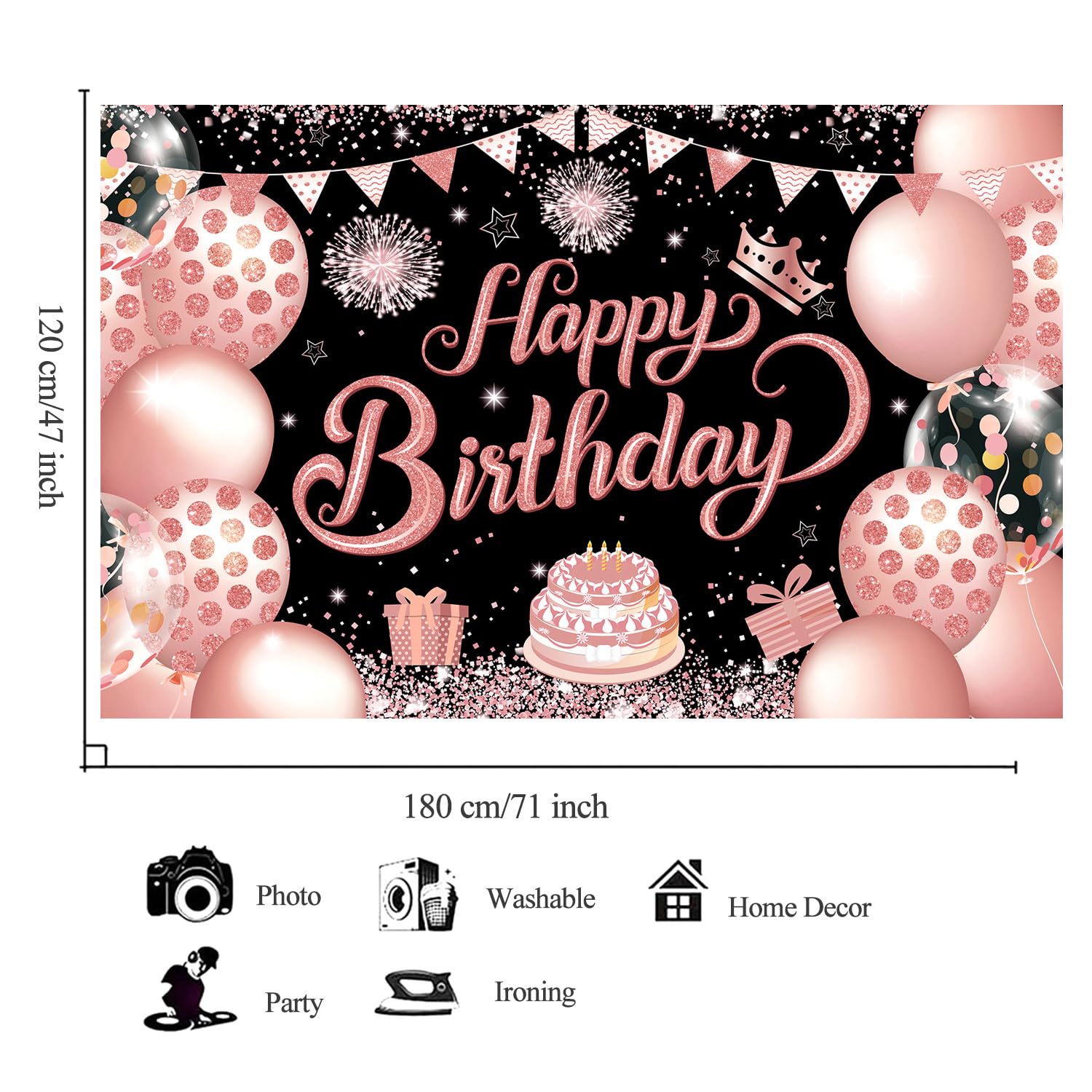 Snapklik.com : YinQin 180x120 Cm Rose Gold Happy Birthday Backdrops ...