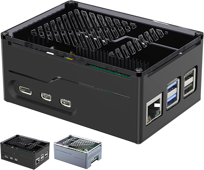 Miuzei Raspberry Pi 5 Metal Case Support PCIe M.2 NVMe SSD Shield Top ...