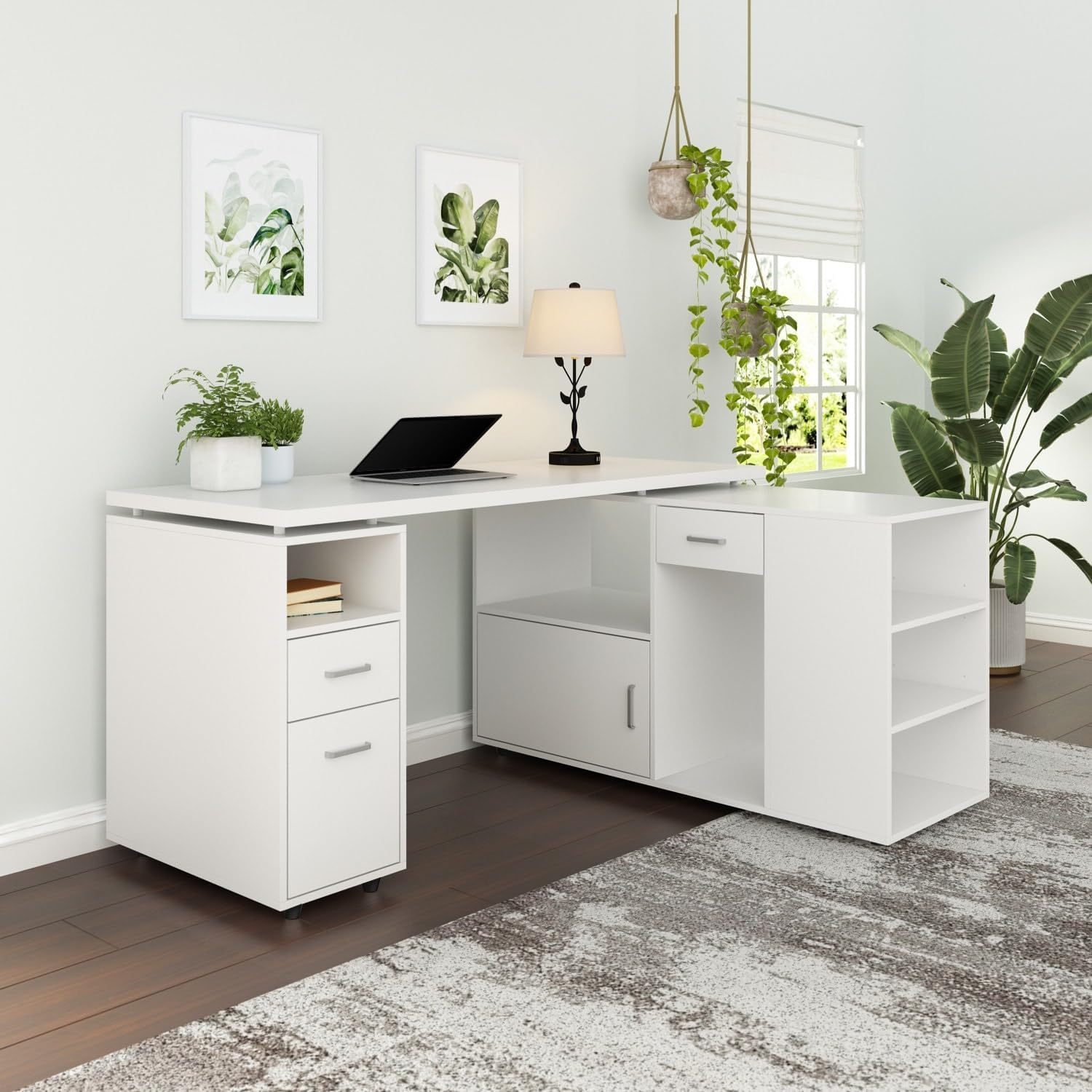 Amazon.com: L-Shaped Corner Desk Reversible Cabinet 59" Writing Table ...