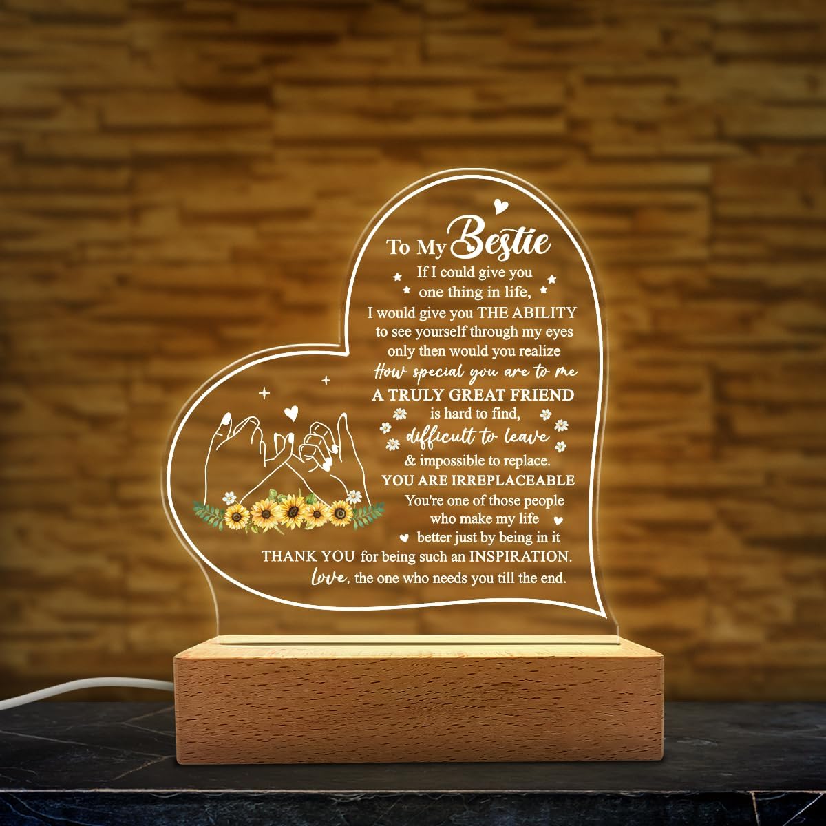 SANDJEST Night Light Gift for Best Friend Bestie Acrylic Light Lamps ...