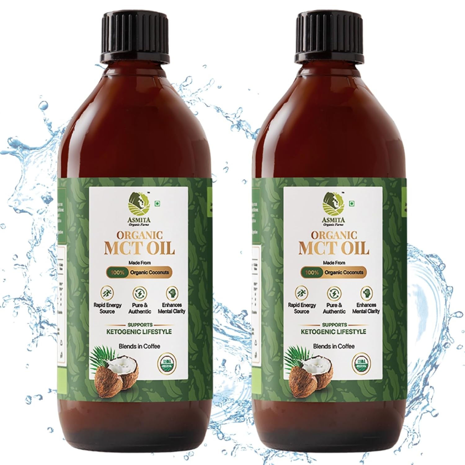 Asmita Organic Farms MCT Oil Enriched with C8 & C10 500ml, Skin and Weight Support, Improves ...