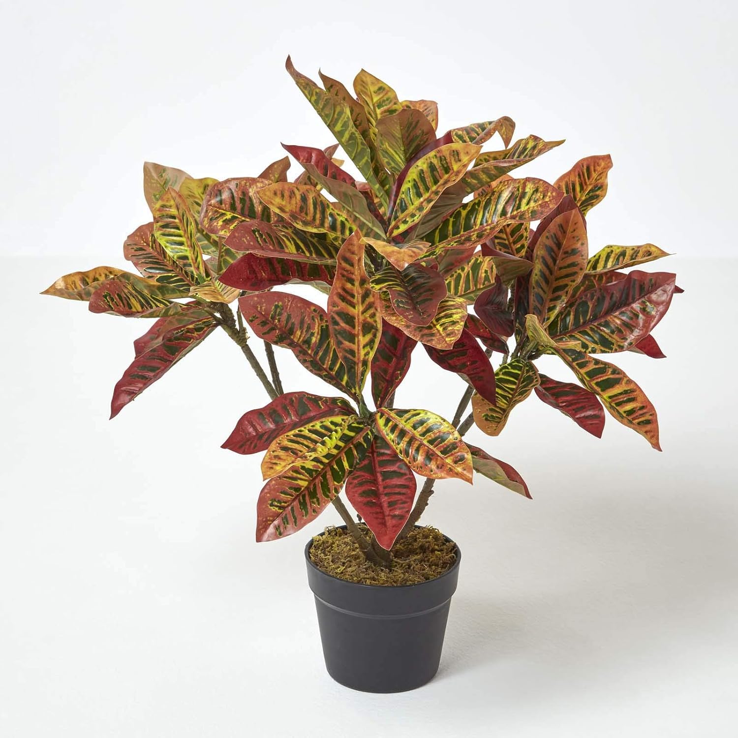 HOMESCAPES Artificial Potted Croton Plant Red in Black Pot, 65 cm (25 ...