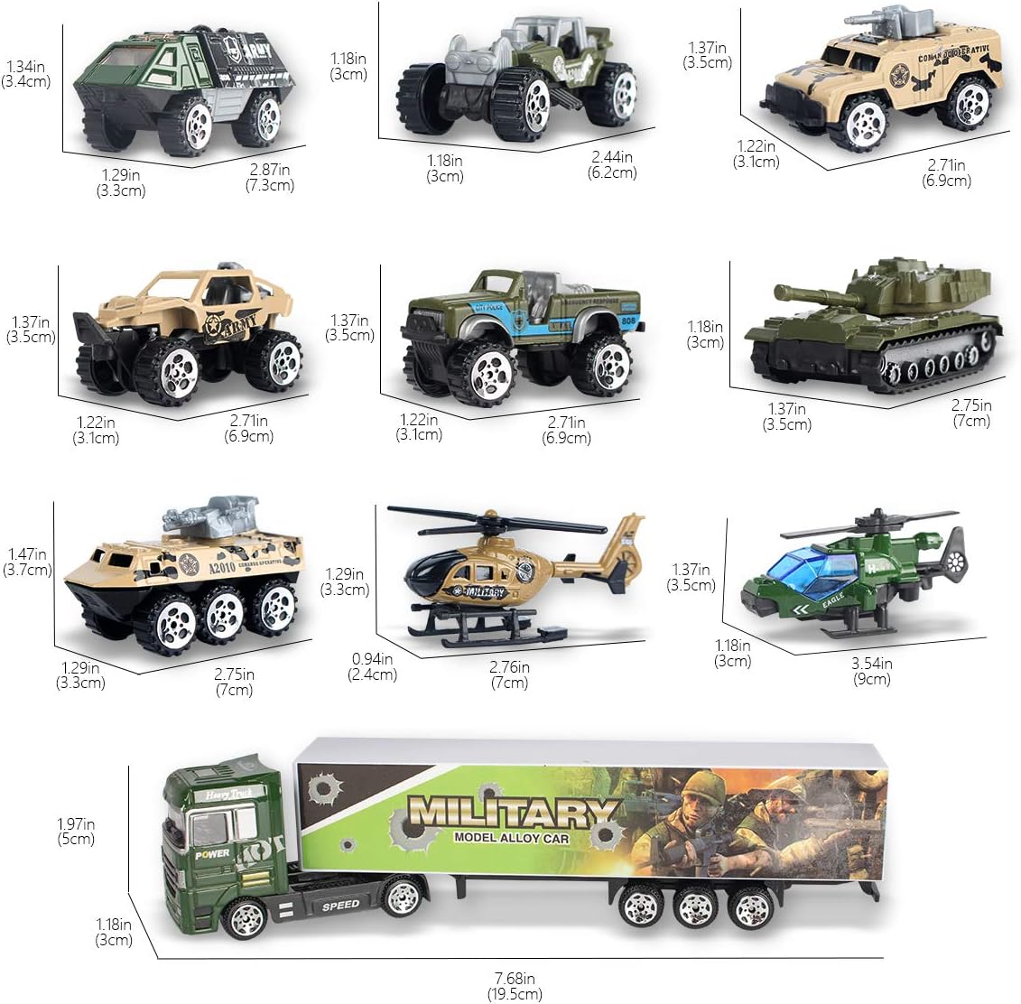 Buy Joyfia 10 in 1 Die-cast Military Vehicle Toy, Army Transport Car ...