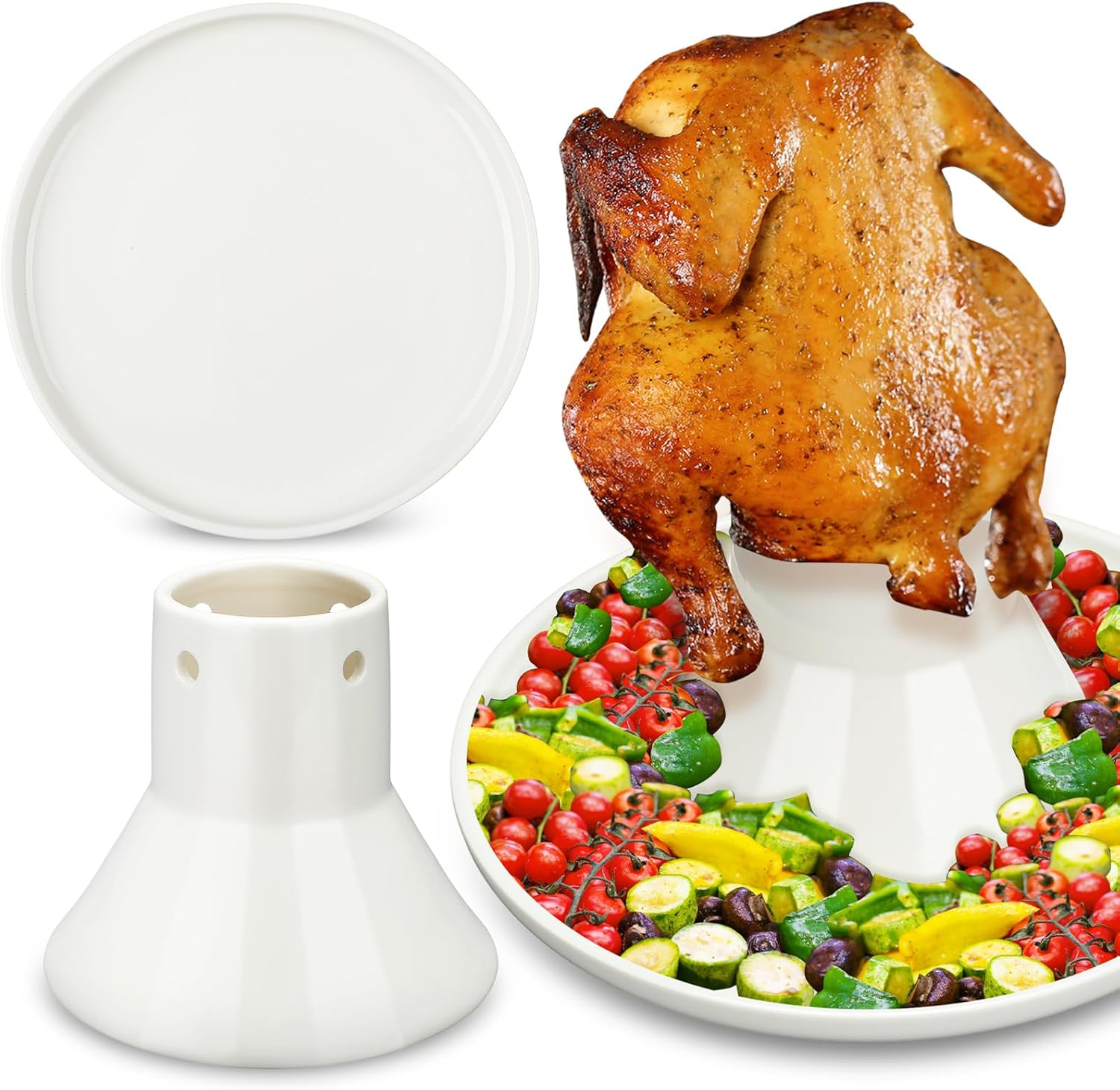 Amazon.com: Tioncy Ceramic Chicken Roaster Rack with Baking Pan Set ...