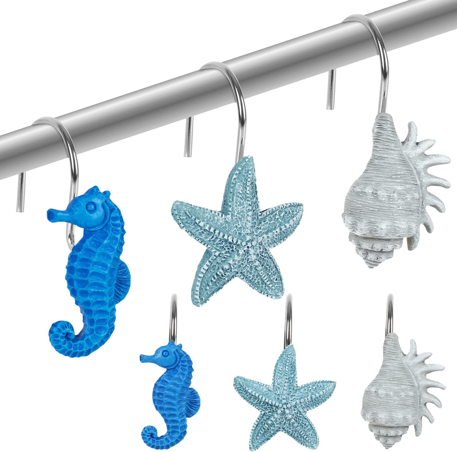 Amazon.com: AnyDesign 12Pcs Seashell Shower Curtain Hooks Seahorse ...