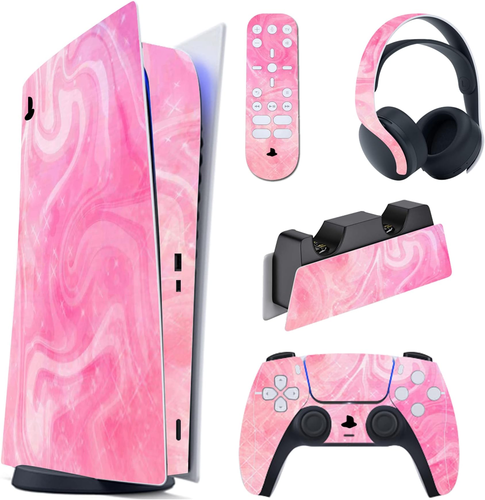 Amazon.com: PlayVital Psychedelic Pink Full Set Skin Decal for ps5 ...