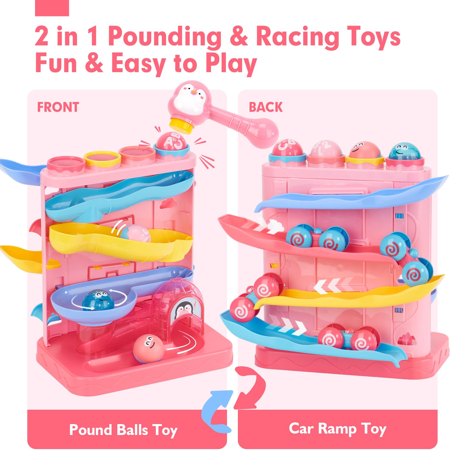 hahaland Toys for 1 Year Old Girls – 2 in 1 Pound & Roll Balls Toy ...