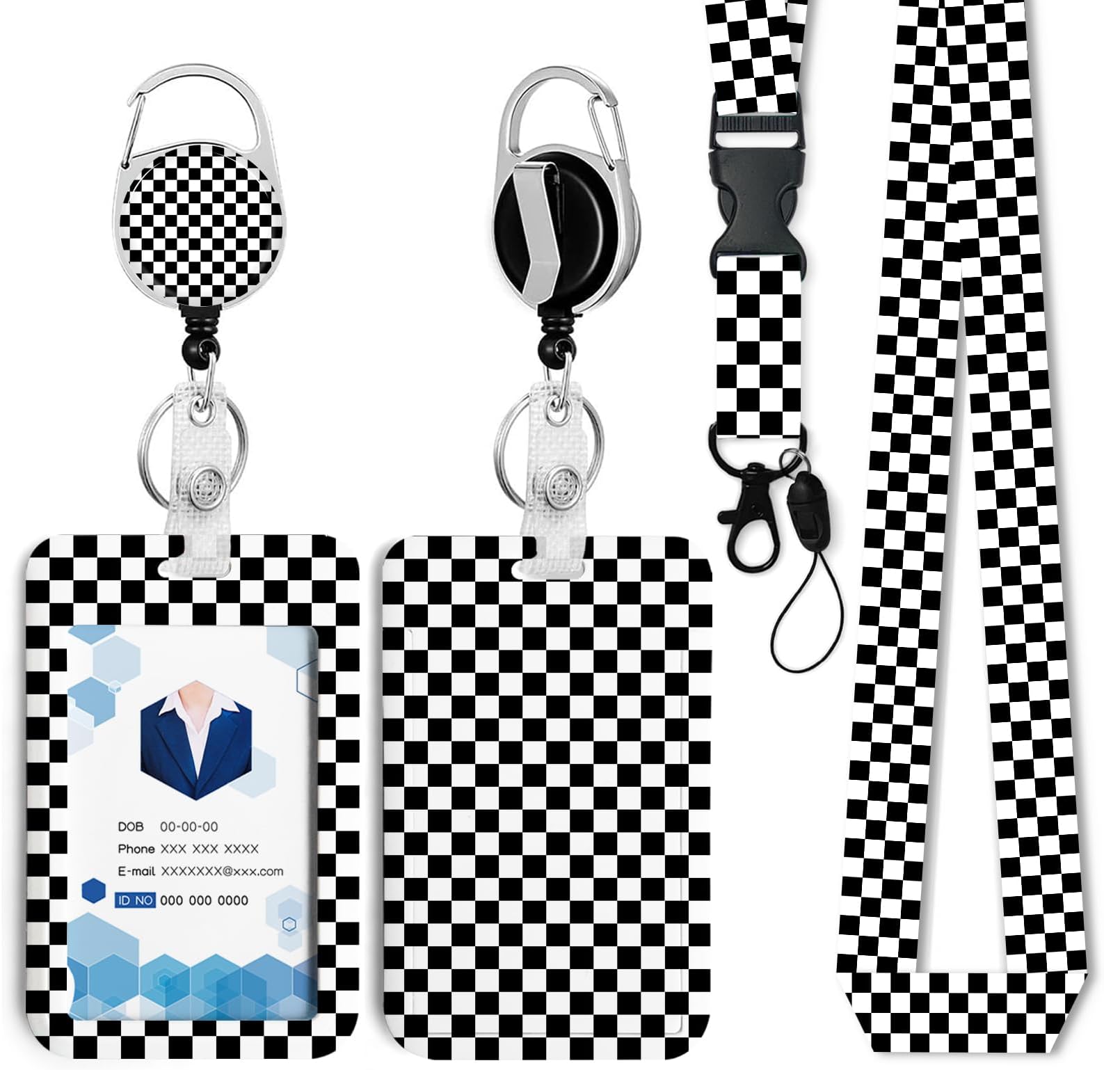 Amazon.com : Black and White Checkered Badge Holder with Retractable ...
