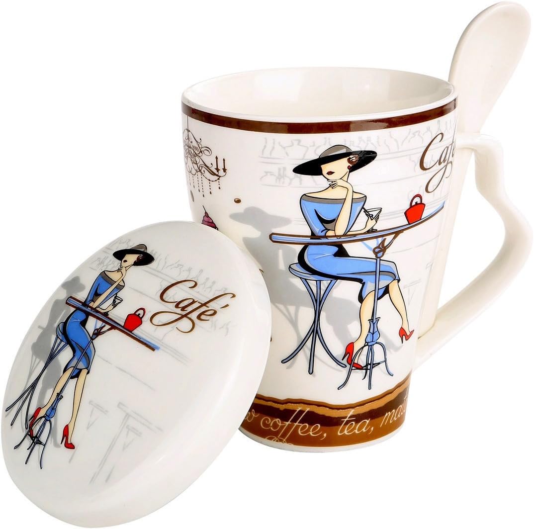 Amazon.com: KEYIGOU 13.5oz Marble Coffee Mugs with Lid Gold Spoon ...