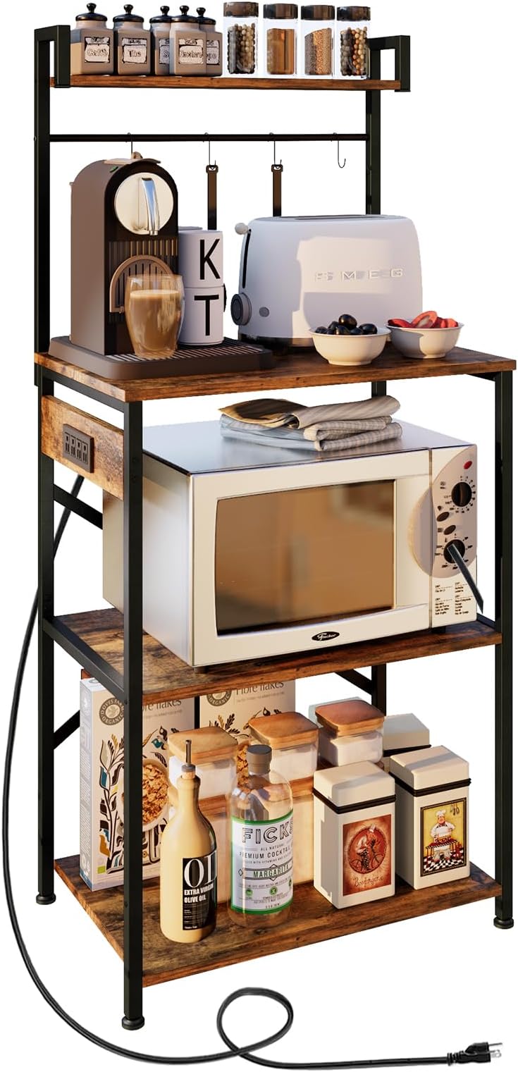 Amazon.com: 4-Tier Bakers Rack for Kitchen with Storage & Wheels ...