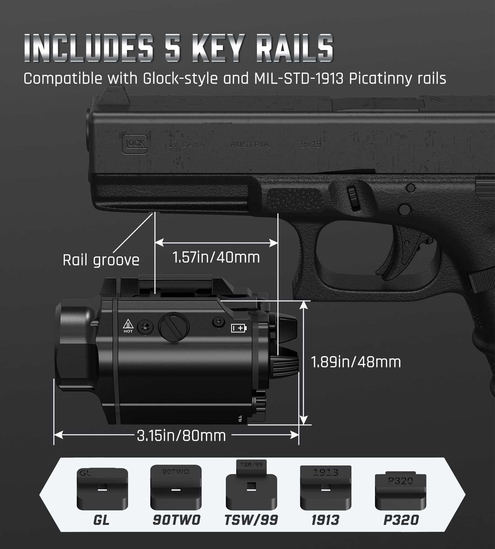 Feerien Red Laser Flashlight Combo 800 Lumen Pistol Laser Light for ...