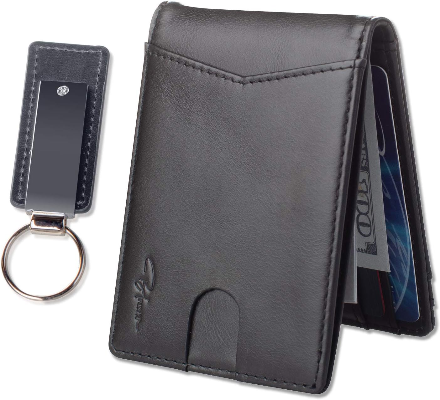 Amazon.com: Genuine Leather Money Clip Air Tag Holder Bifold Wallet and ...