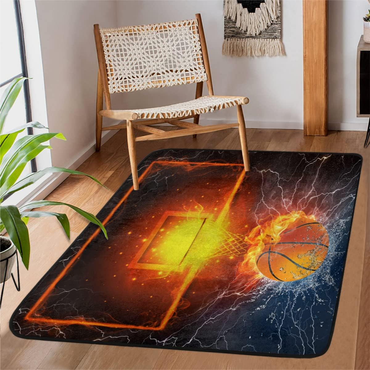 Amazon.com: Red Black Fire Sport Basketball Area Rugs for Living Room ...