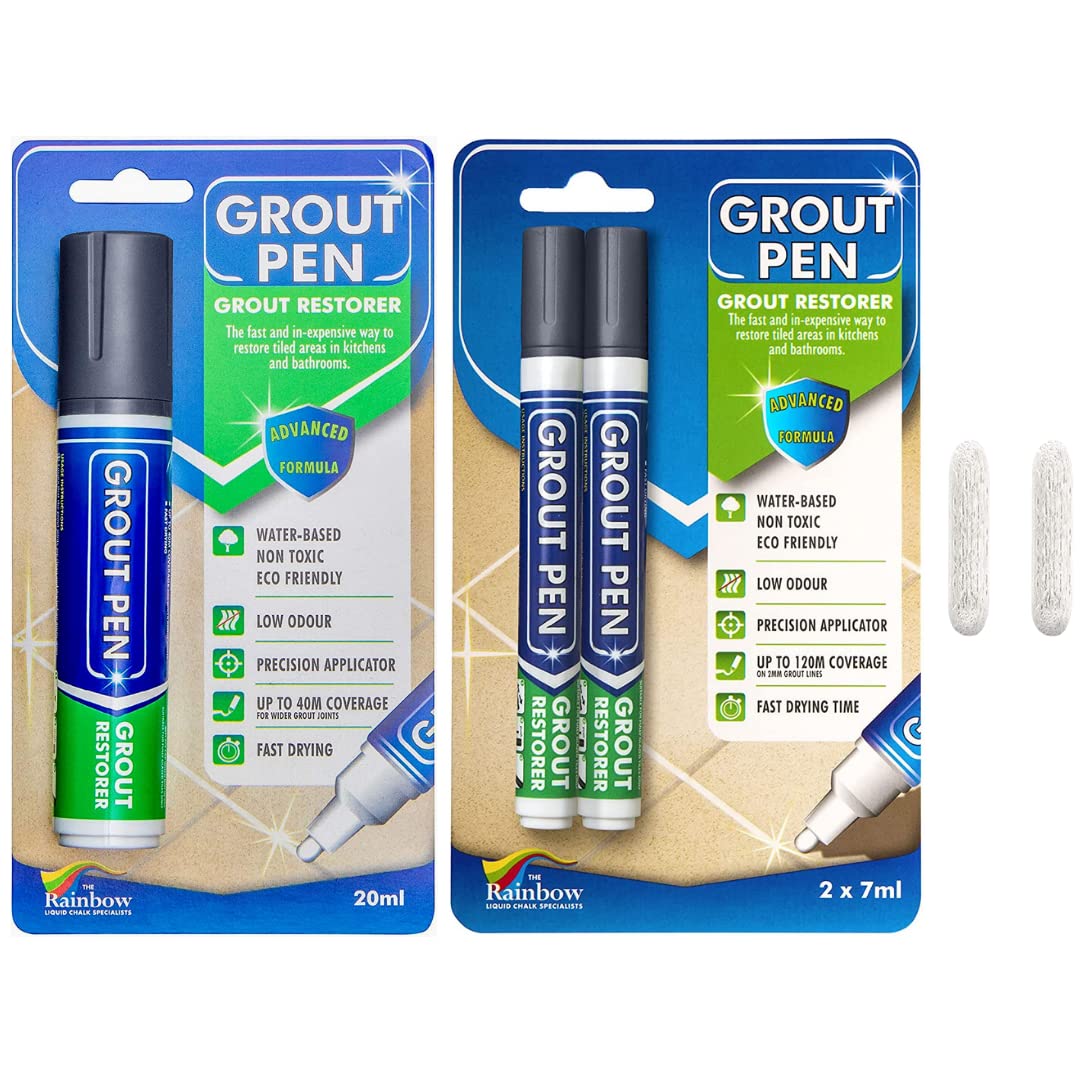 Grout Pen Tile Paint Marker: Dark Grey 2 Pack with Extra Tips (Narrow ...