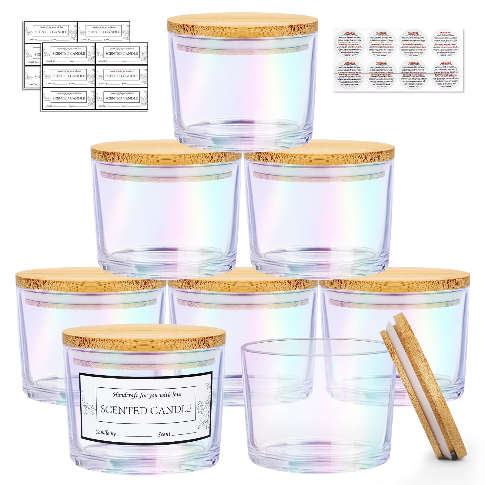 Amazon.com: CONNOO 8 Pack 12 oz Iridescent Glass Wide Mouth Candle Jars ...