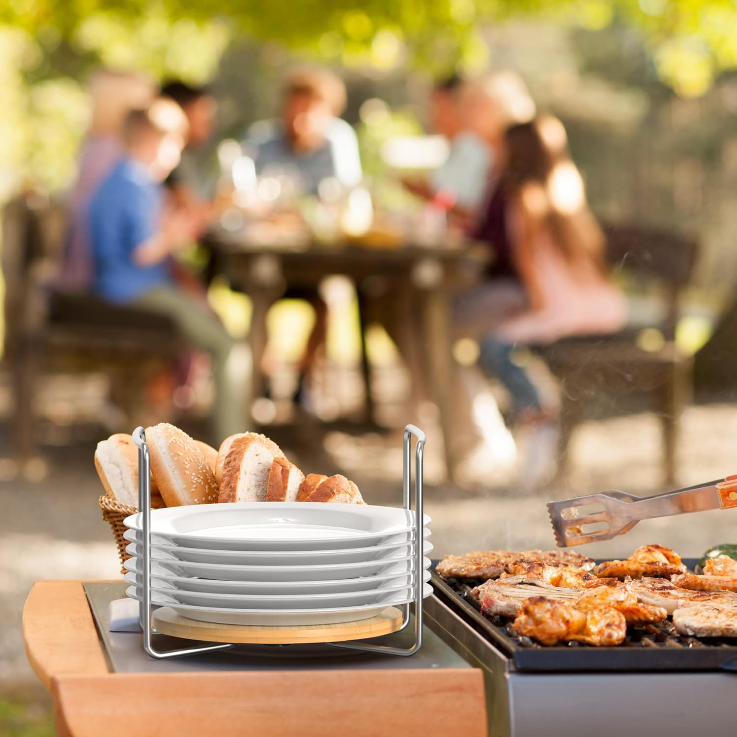 Buy Bamboo Plate Holders for Dinner Plates, 2 Pack Adjustable Stainless ...