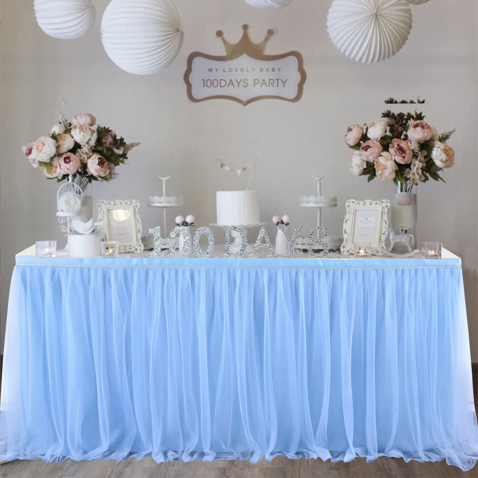 Amazon.com: Baby Blue Tulle Table Skirts for Rectangle Tables or Round ...