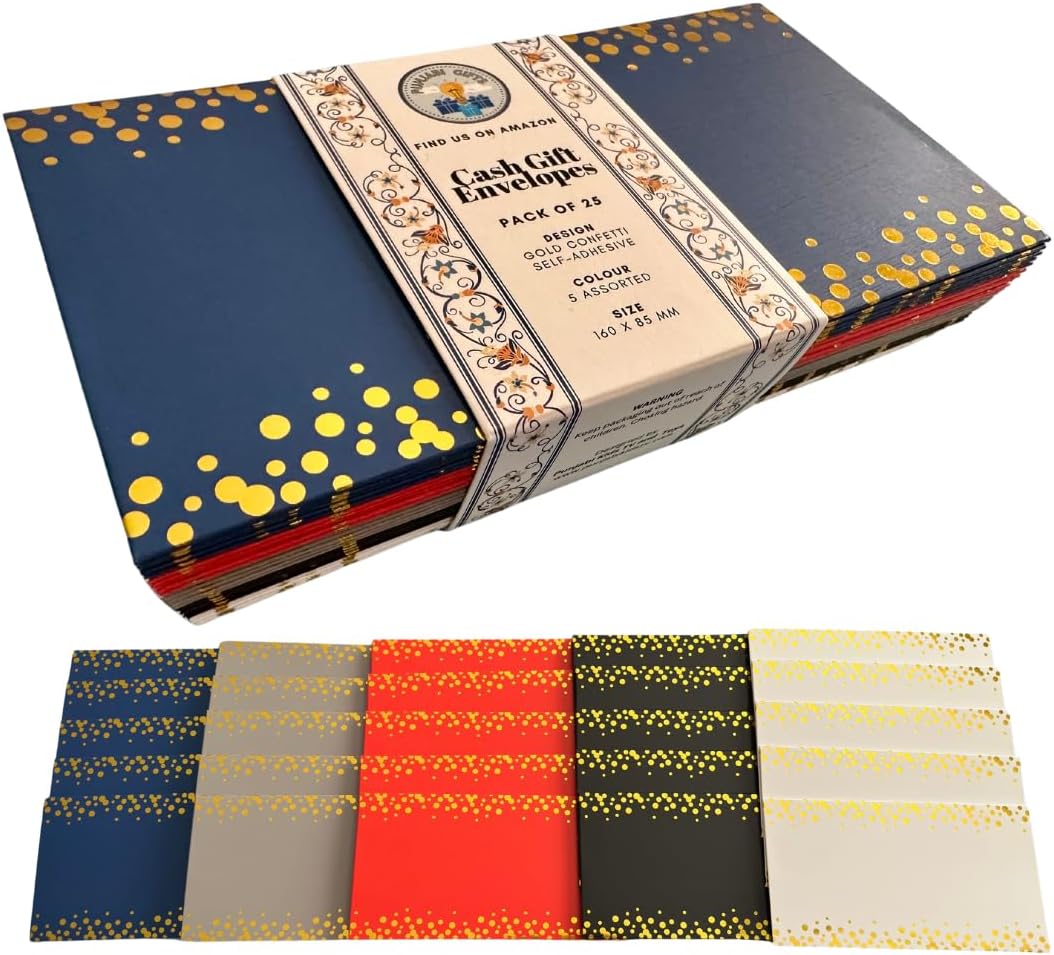 Premium Cash Gift Envelopes (Pack of 25) - Assorted Colours Self ...