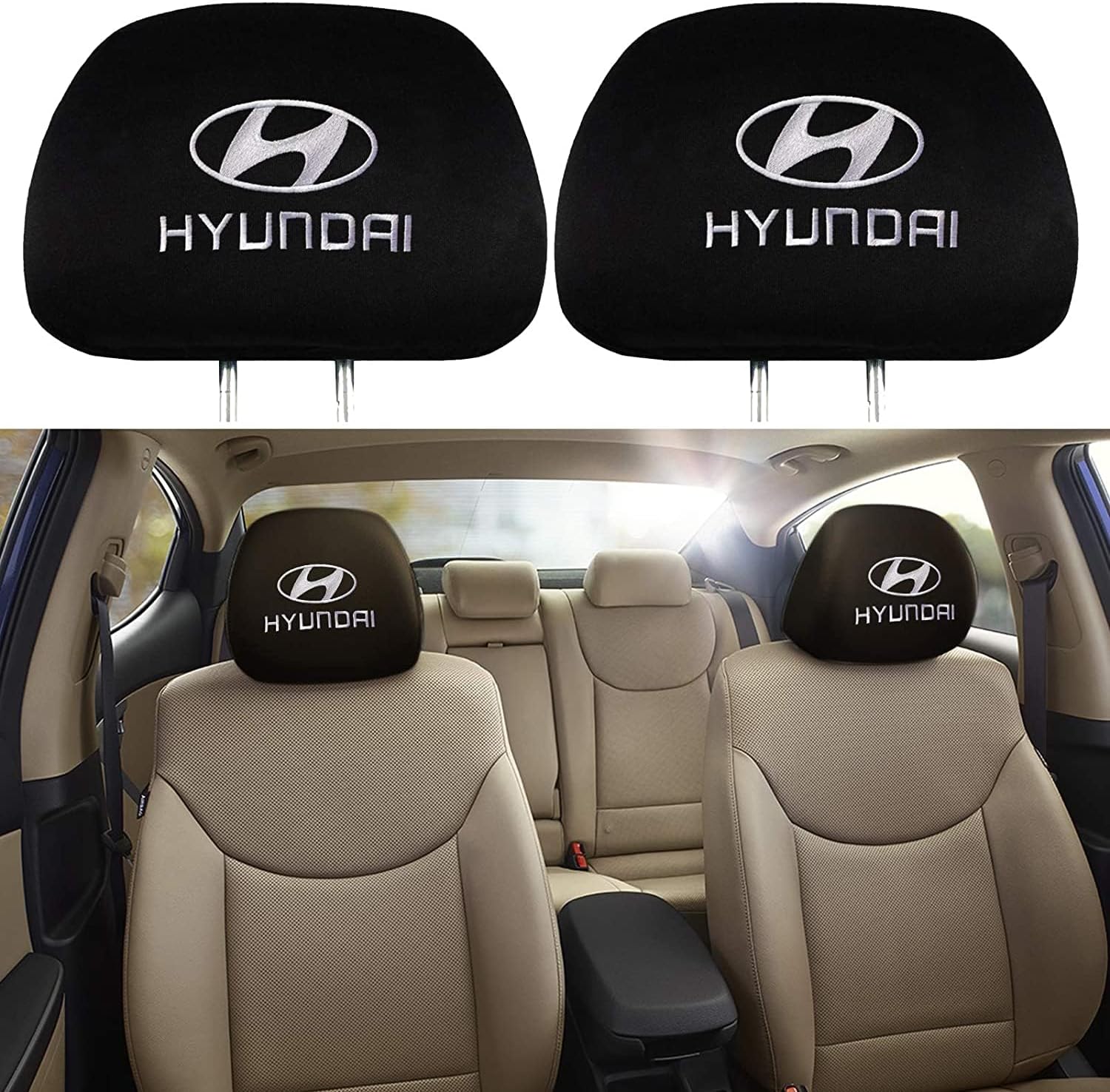 Amazon.com: LZDLNB 2Pcs Universal Car Headrest Covers Black Embroidery Elastic Auto Headrest ...