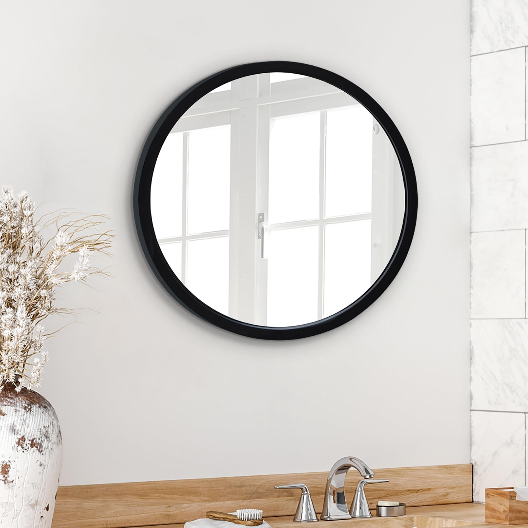 Americanflat Grand et Large Miroir Rond Mural Noir Encadré de 51 cm ...