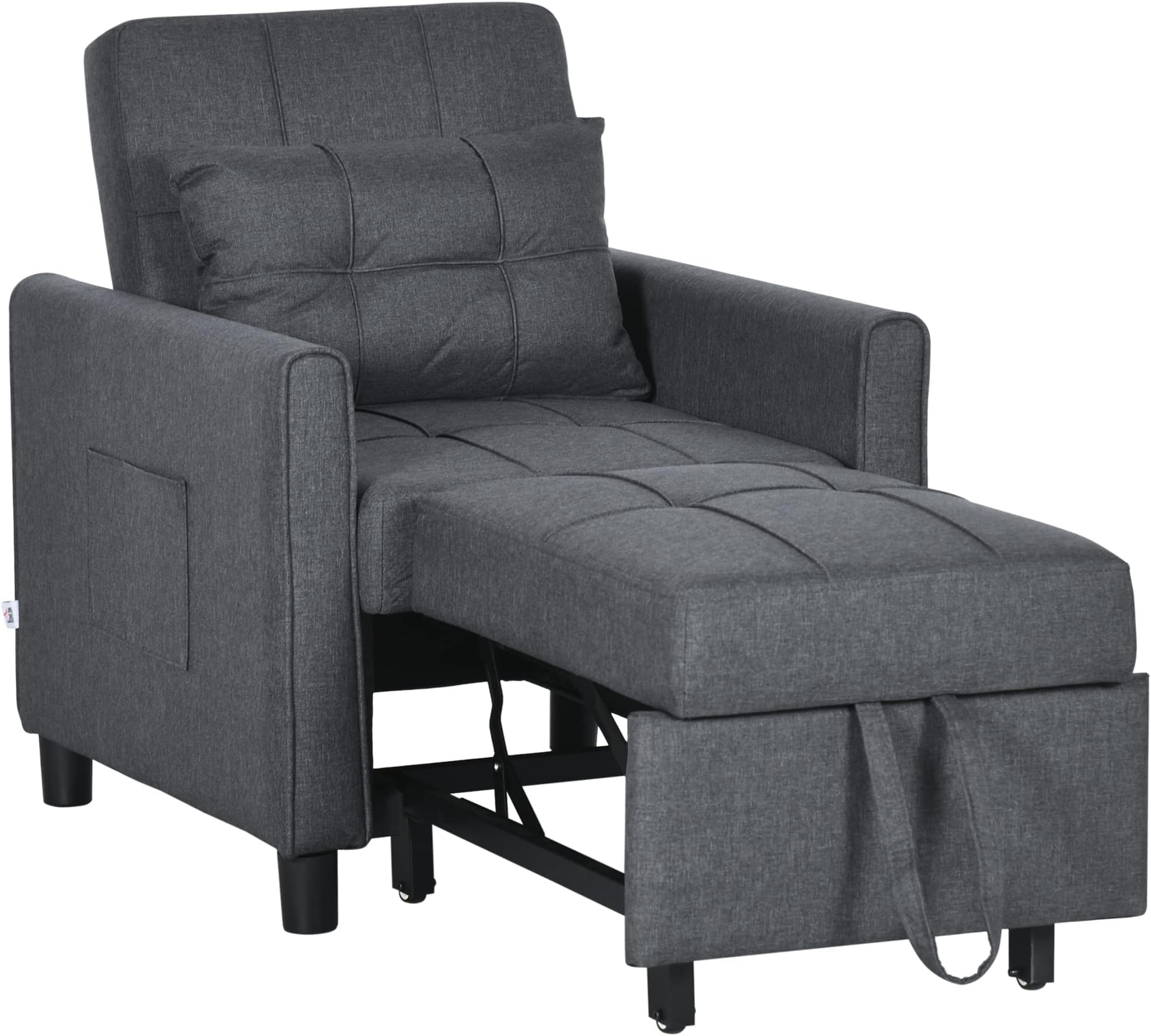 HOMCOM Single Sofa Bed, Pull Out Chair Bed, Convertible Sleeper Chair ...