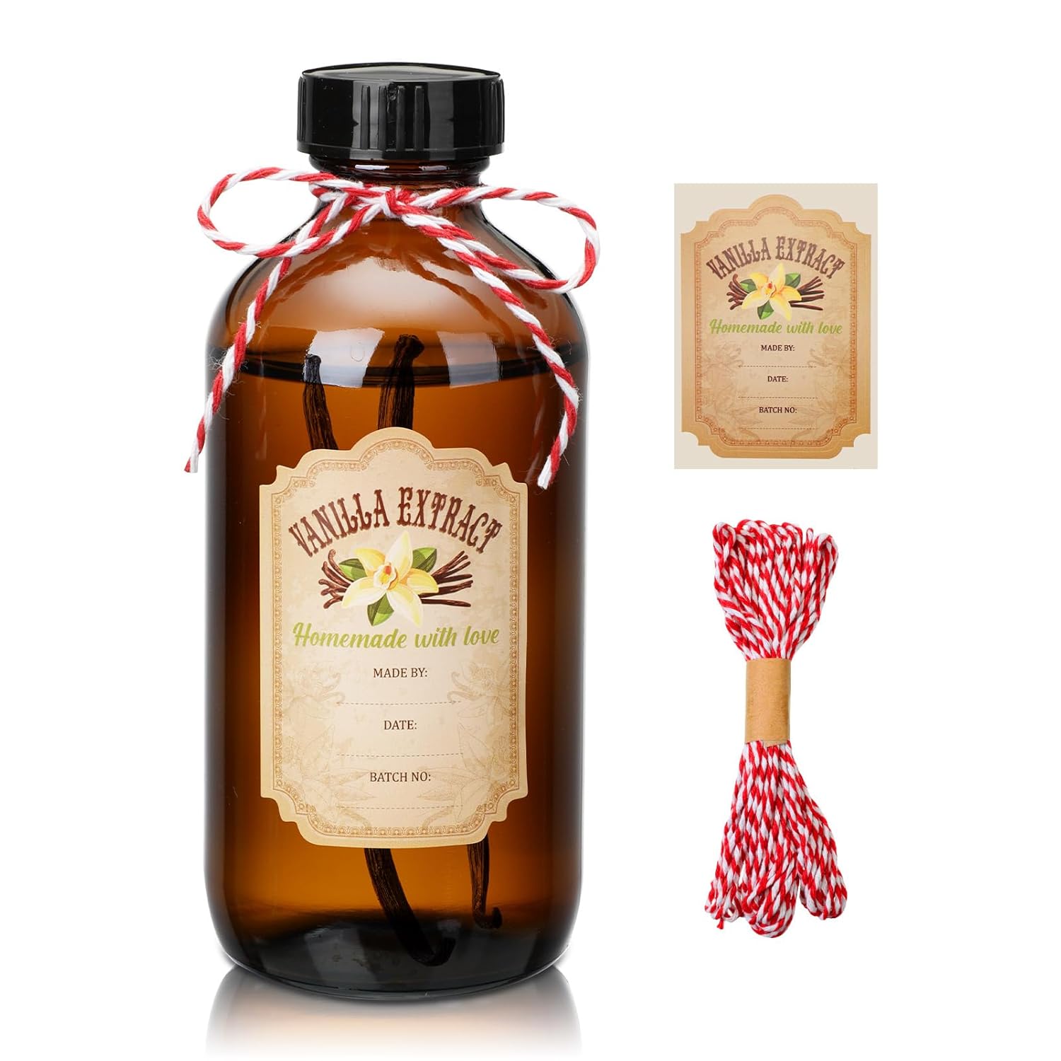 Amazon.com: Suclain 1 Pcs 8 oz Vanilla Extract Bottles Amber Boston ...