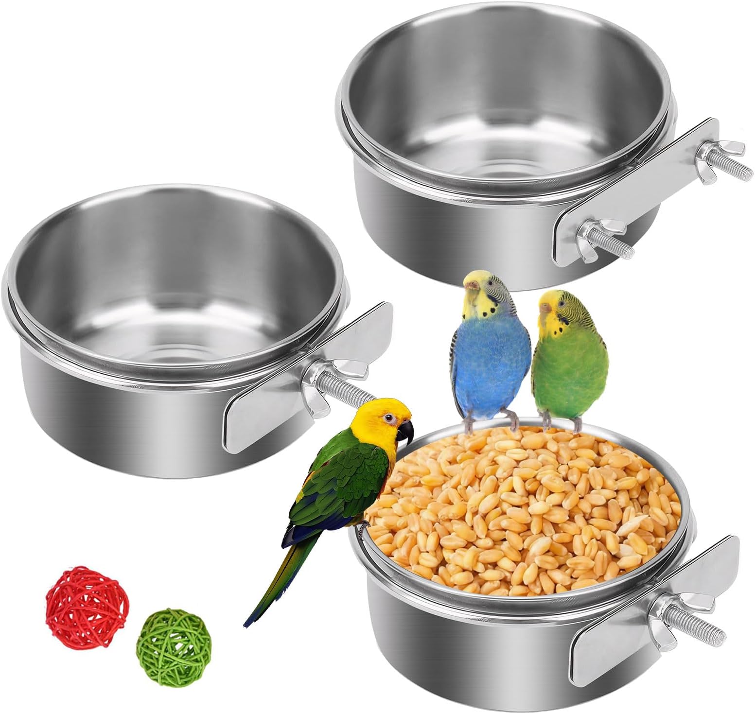 Amazon.com : ACEONE Bird Bowls for Cage, 3pcs Stainless Steel Bird Food ...