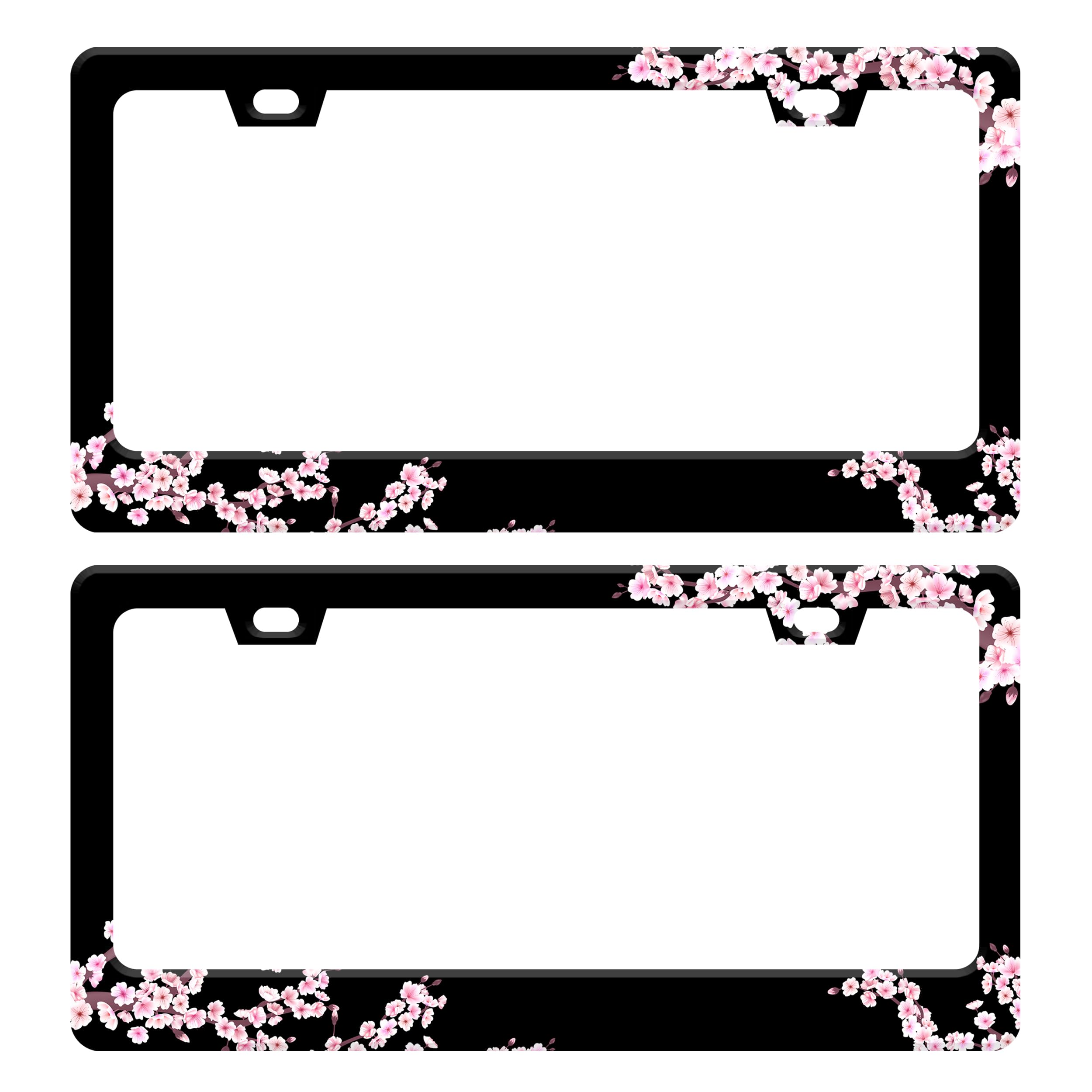 Amazon.com: 2pcs Cherry Blossoms License Plate Frame Beautiful Pink ...