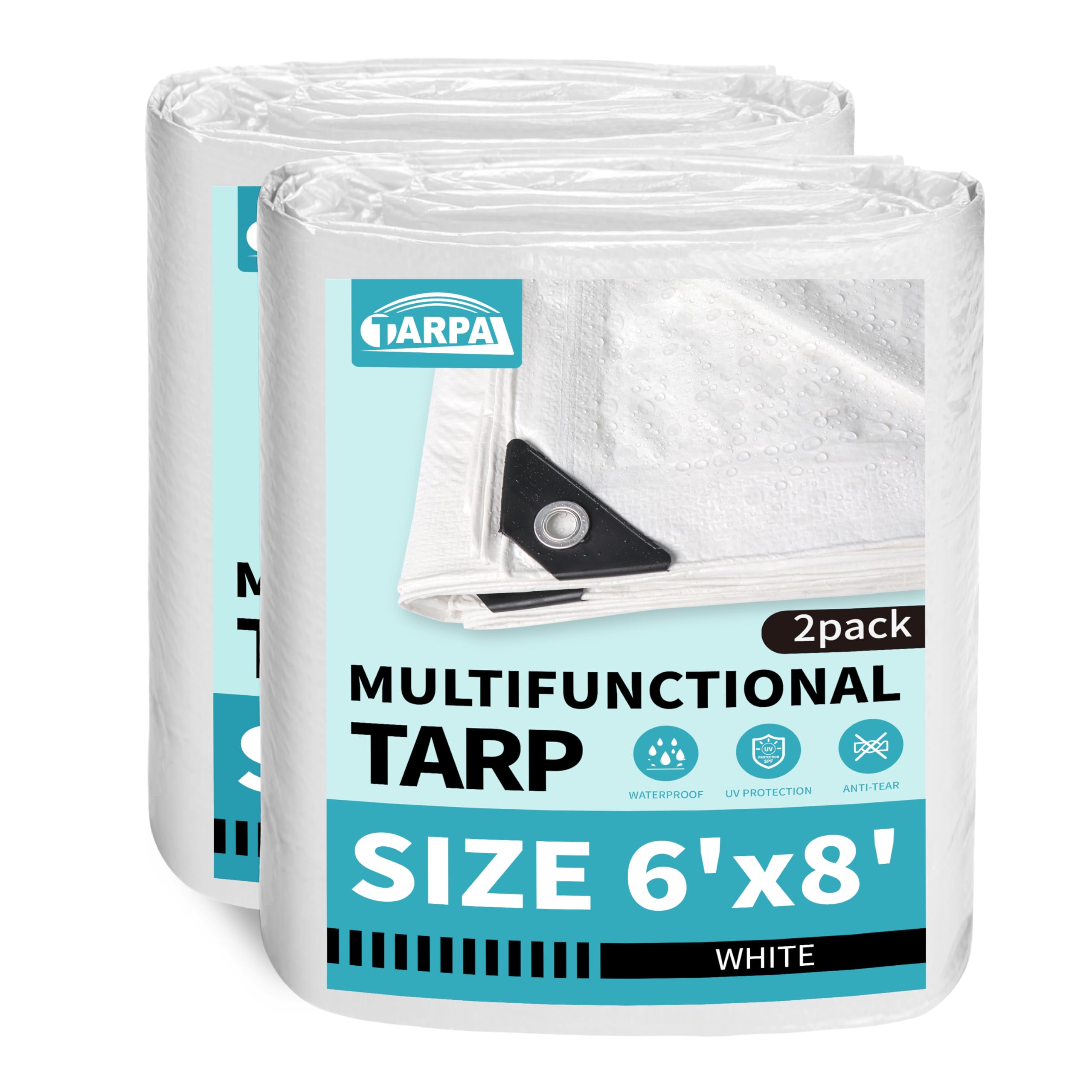 TARPAL 6x8 White Tarp Waterproof (2 Pack) Small tarps Multipurpose ...