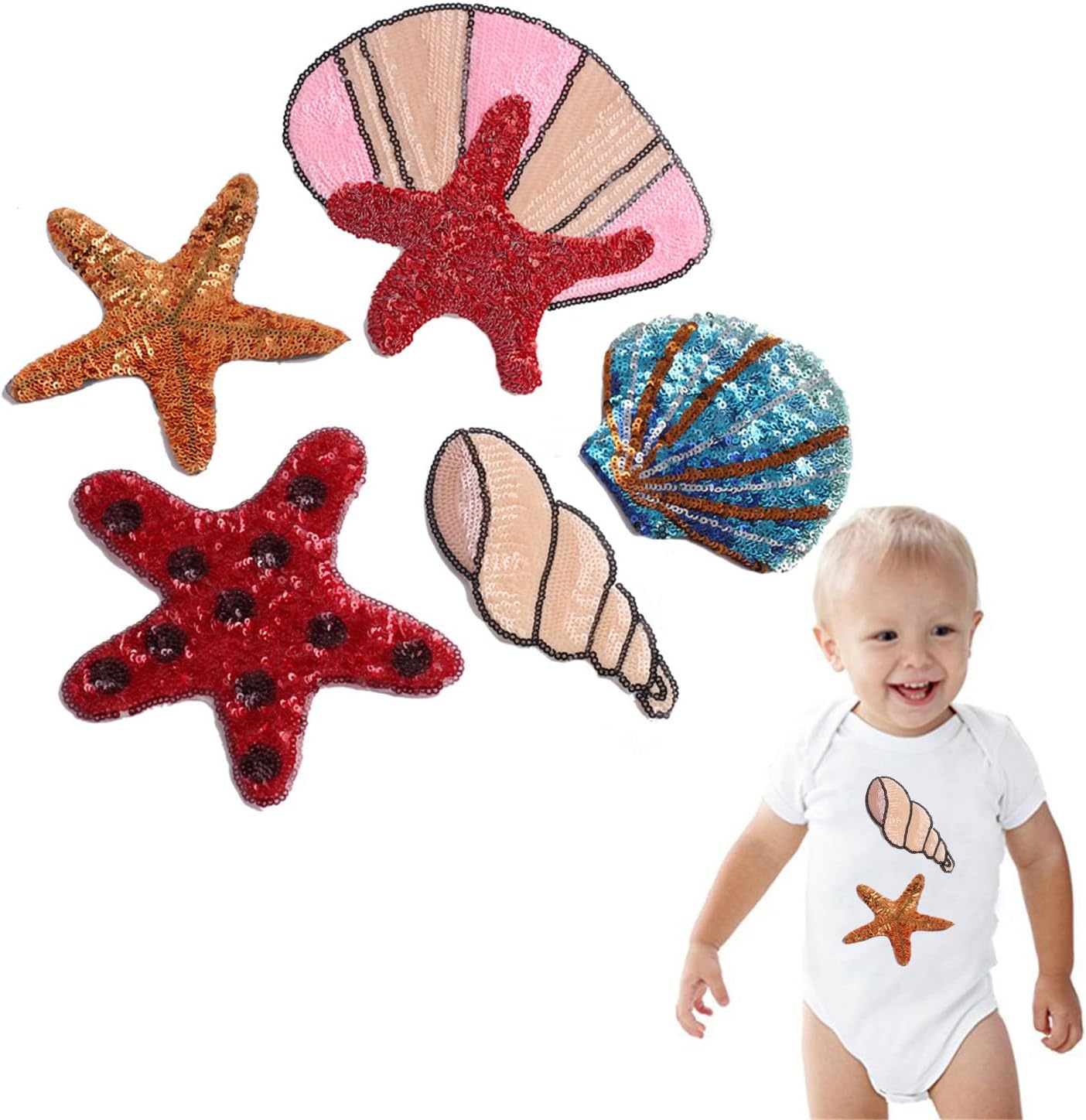 Amazon.com: Starfish Shell Conch Iron On Patches Embroidered Appliques ...