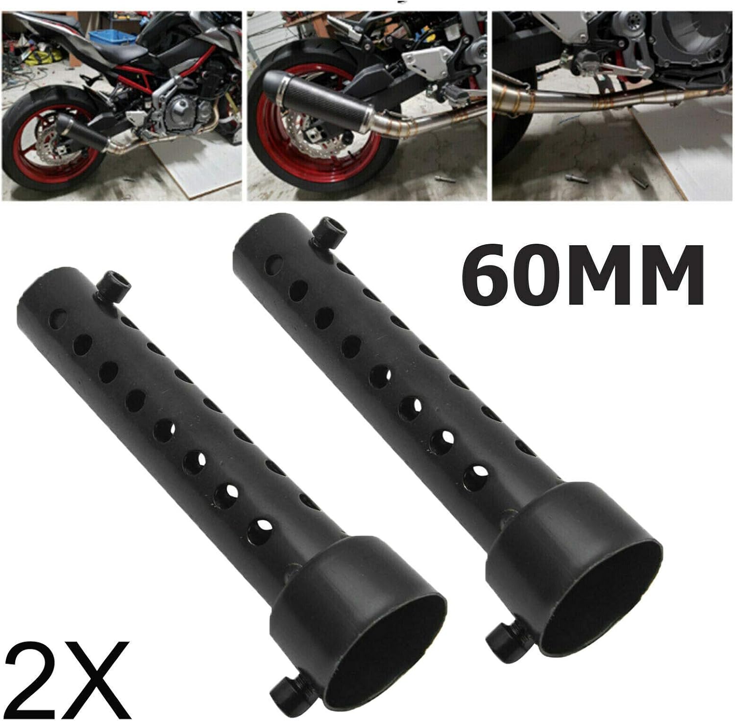 MASO Universal Motorrad-Auspuff-Schalldämpfer, 60 mm, Schwarz, 2 Stück ...