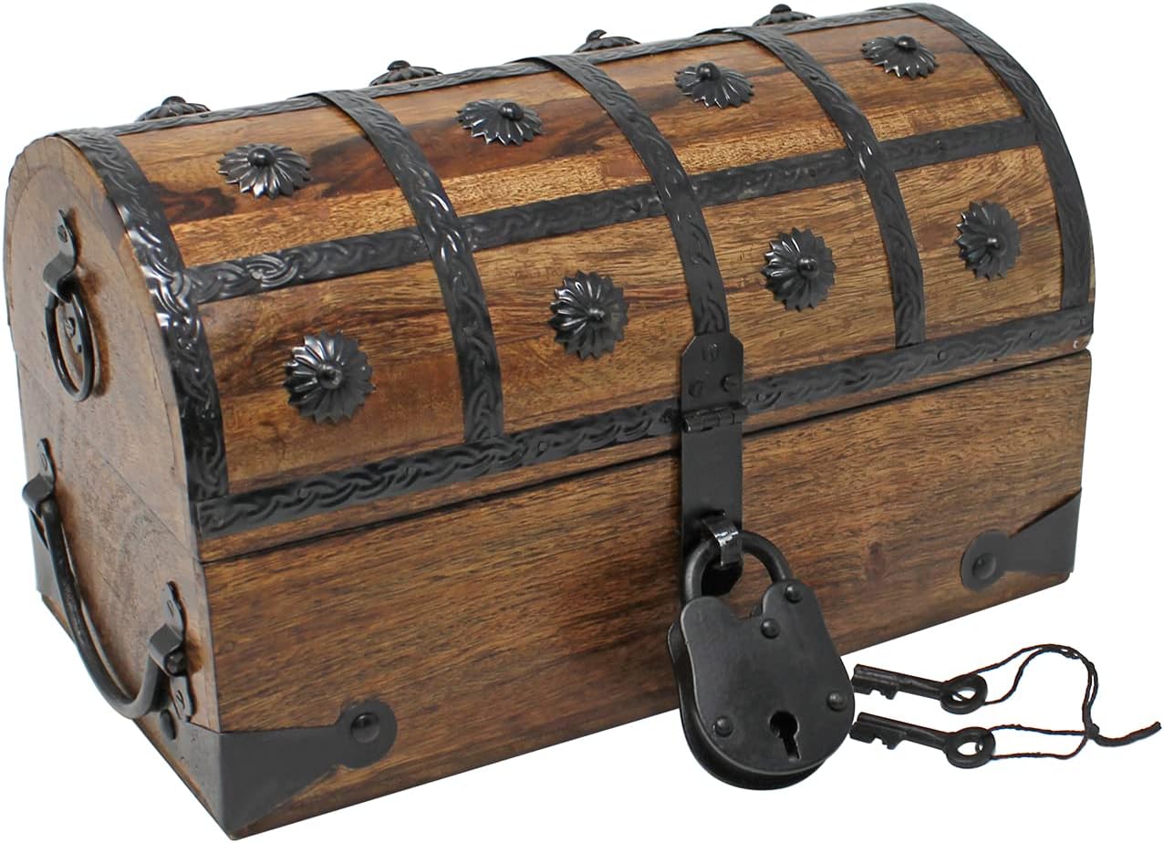 Amazon.com: SICOHOME Large Treasure Chest Wooden Pirate Treasure Box ...