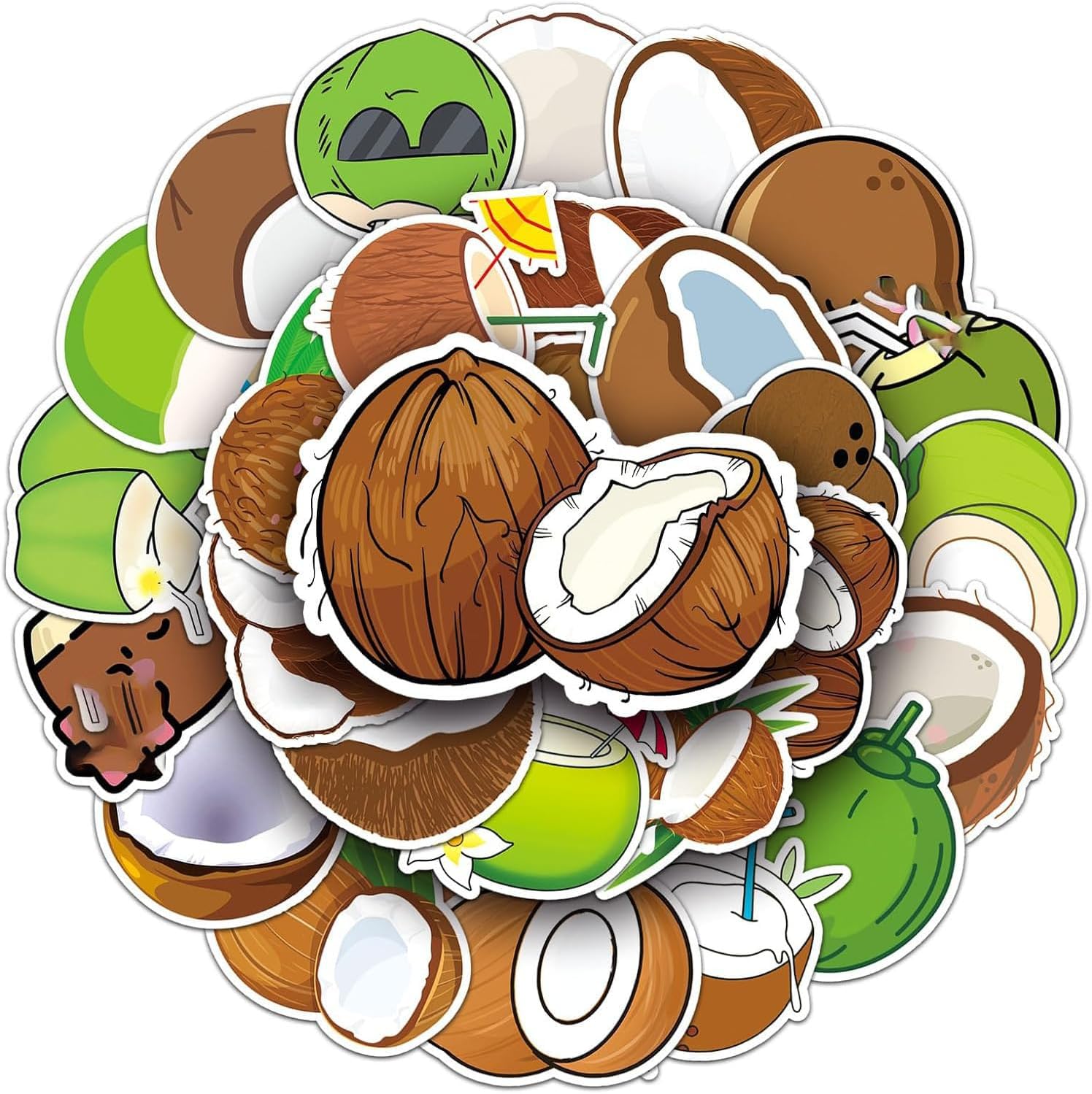 Amazon.com: 50 Packs Coconut Stickers Water Bottles Laptop Phone ...