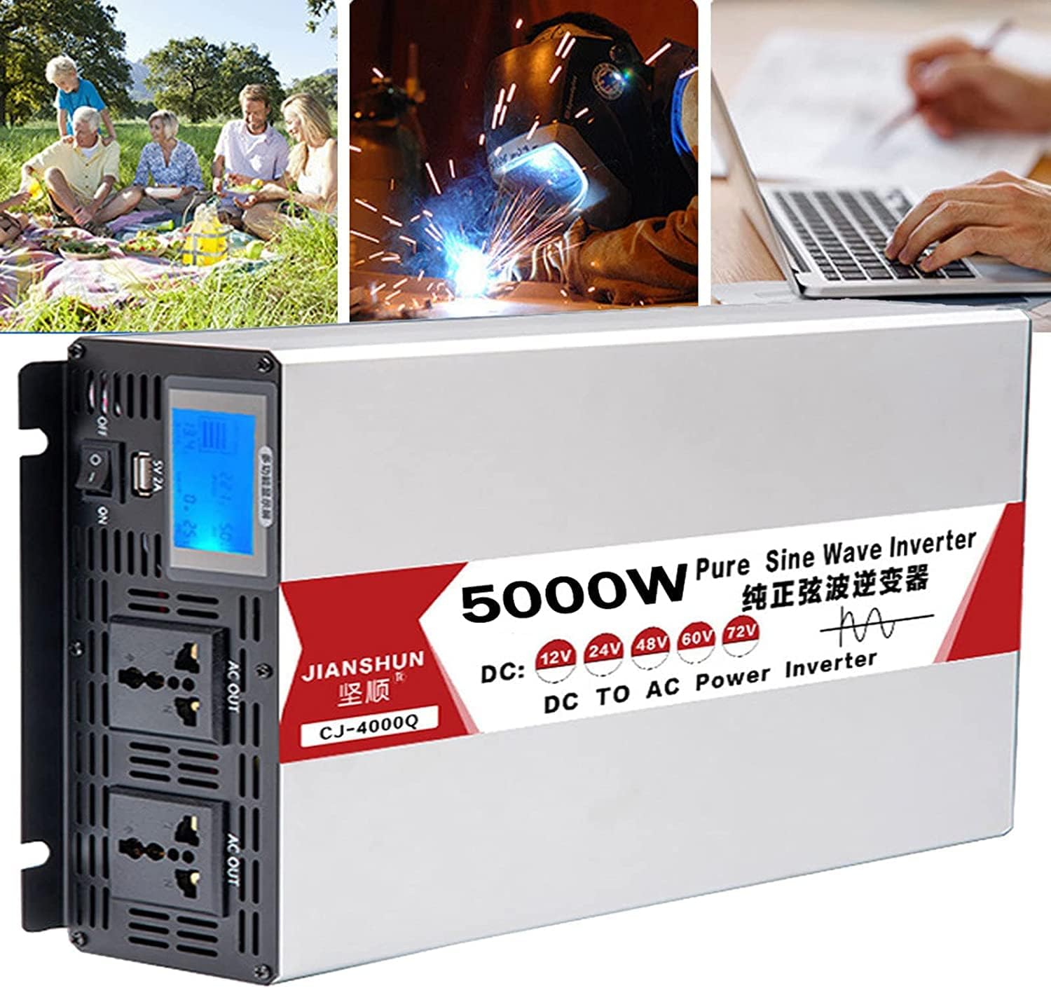 Amazon.com: 4000W 5000W 8000W Pure Sine Wave Inverter Power Inverter 12V 24V 48V 60V 72V to 220V ...